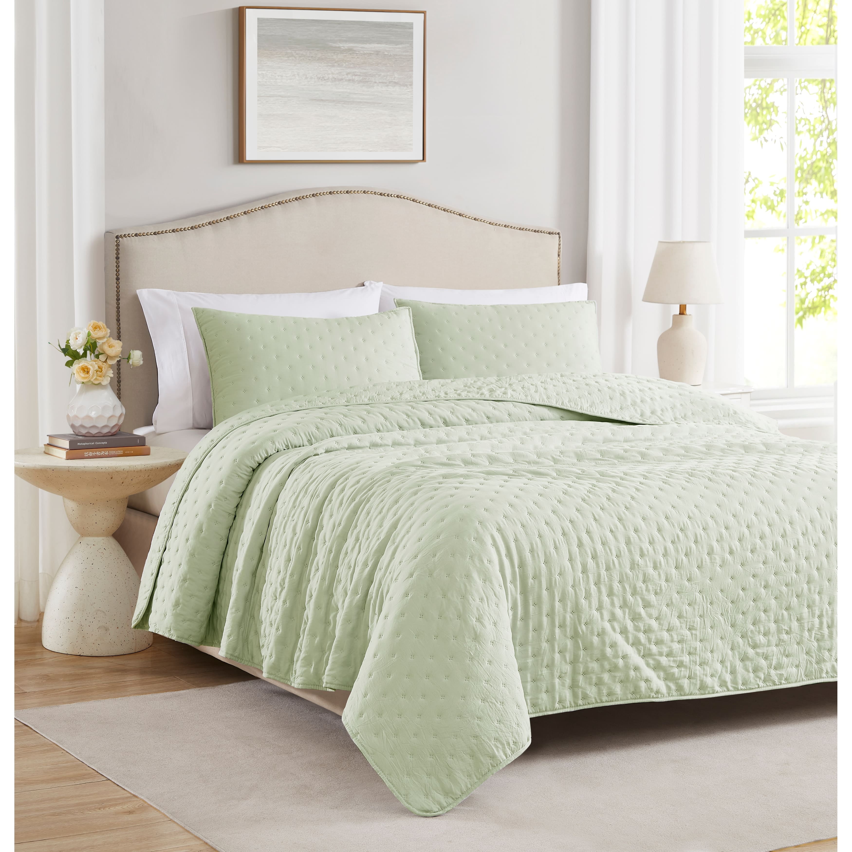 Cayla Microfiber Embossed Quilt Set Sage - Queen - Walmart.com