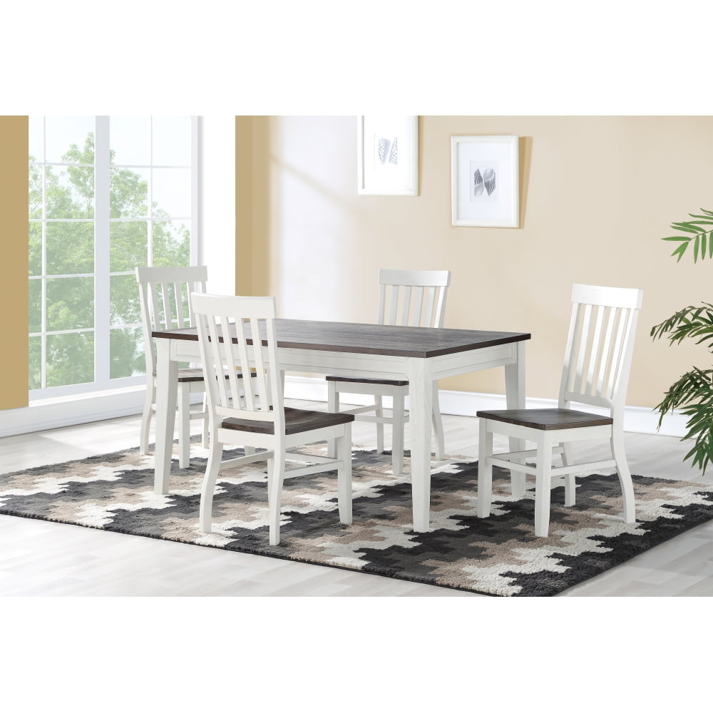 Caylie 5-Piece Dining Set - White Wooden Farmhouse Table with 4 Chairs ...