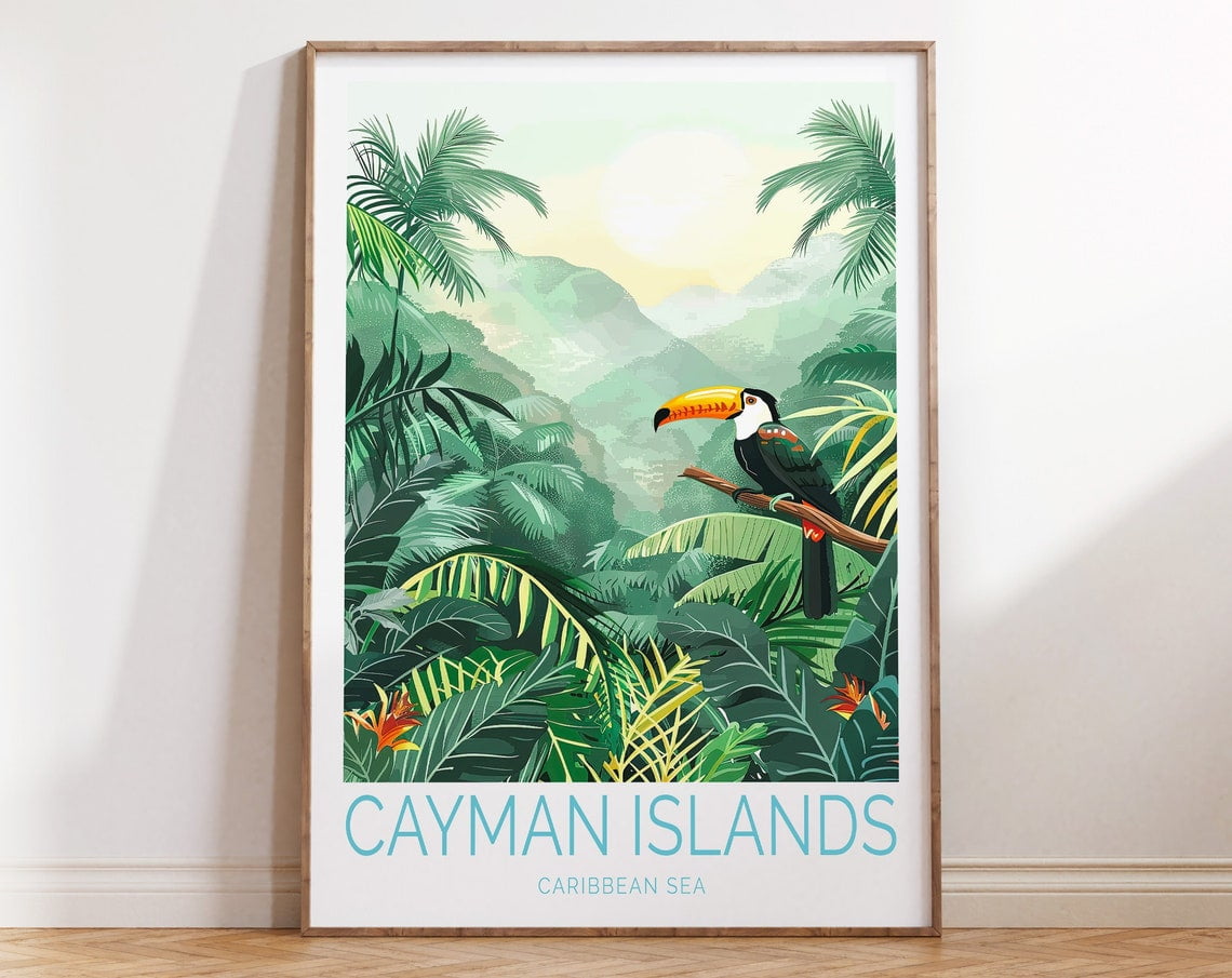 Cayman Island Travel Poster, Caribbean Sea Wall Art, Cayman Island ...
