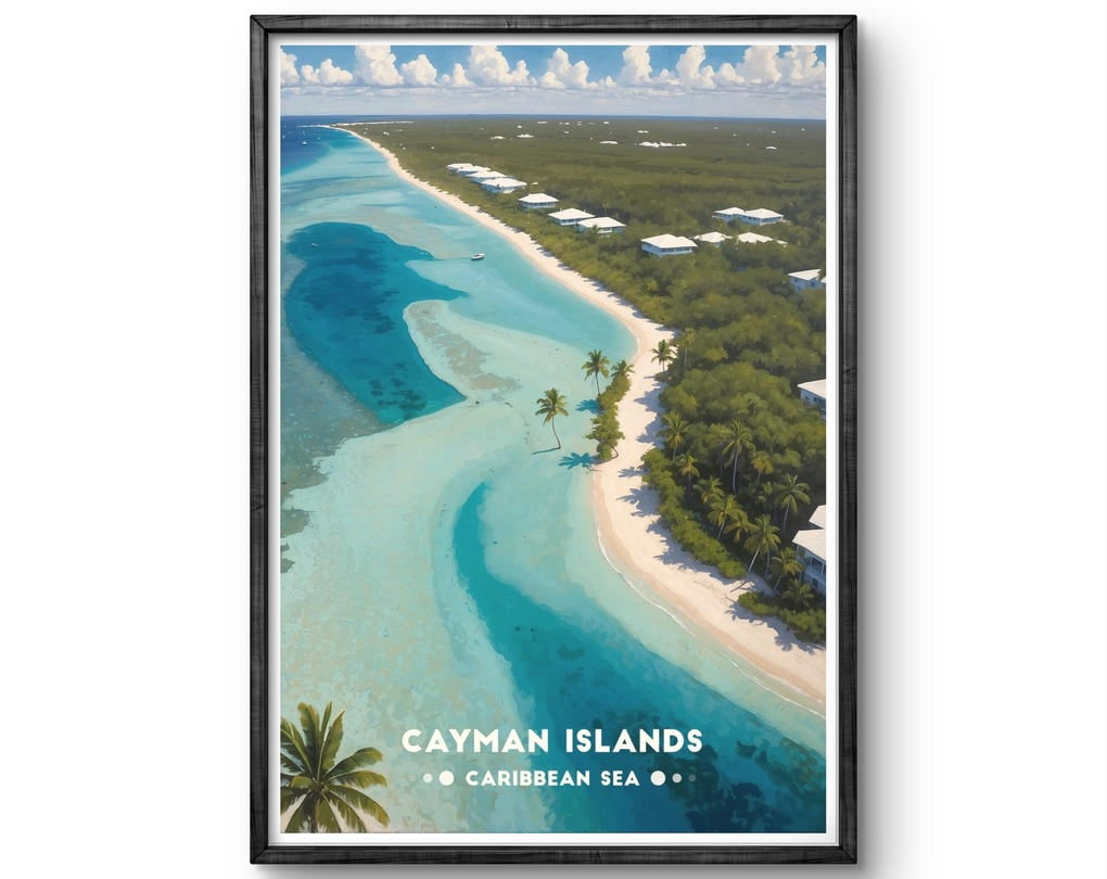 Cayman Islands Vintage Poster Stunning Aerial Beach And Turquoise Water ...