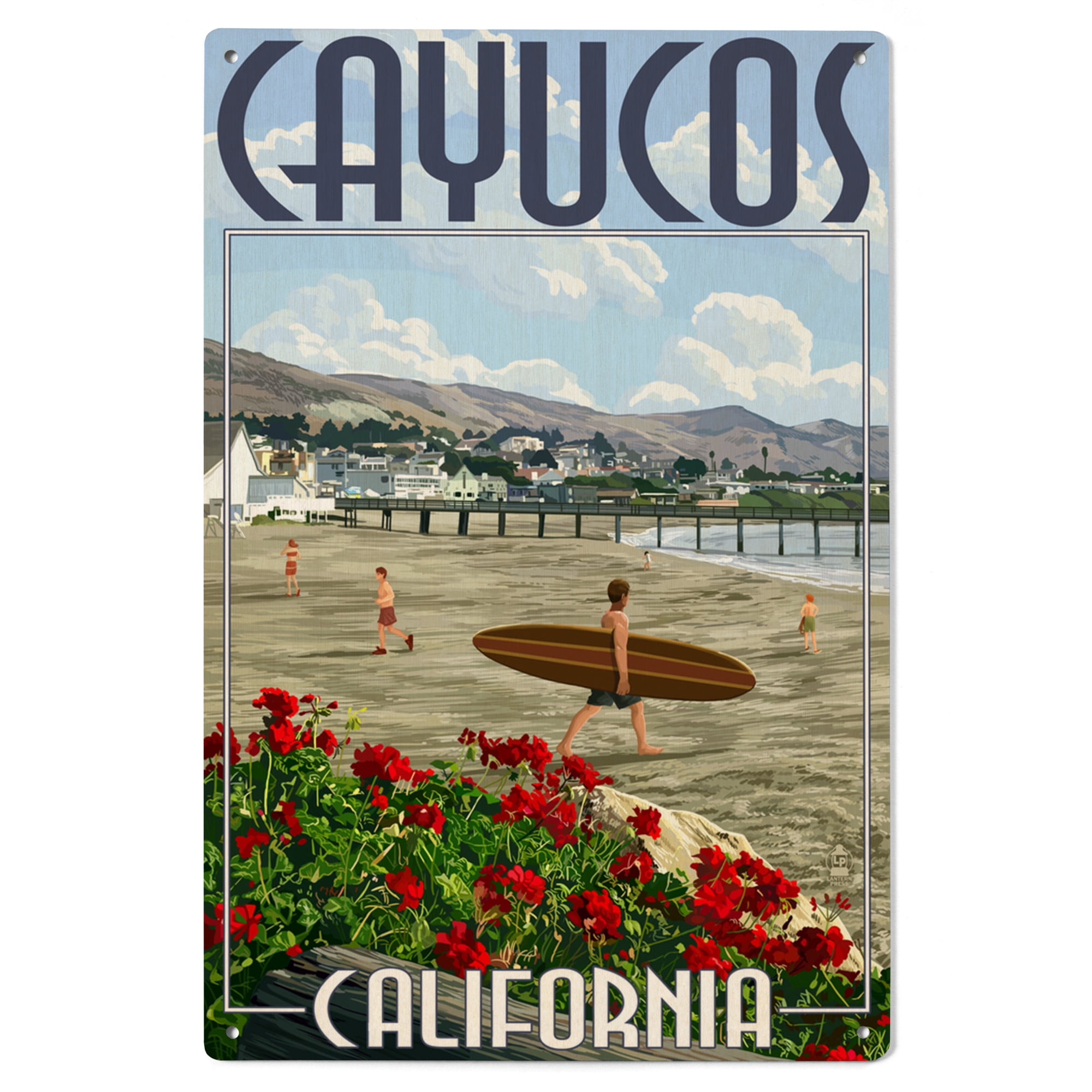 Cayucos, California, Beach and Pier Scene Birch Wood Wall Sign (6x9 ...