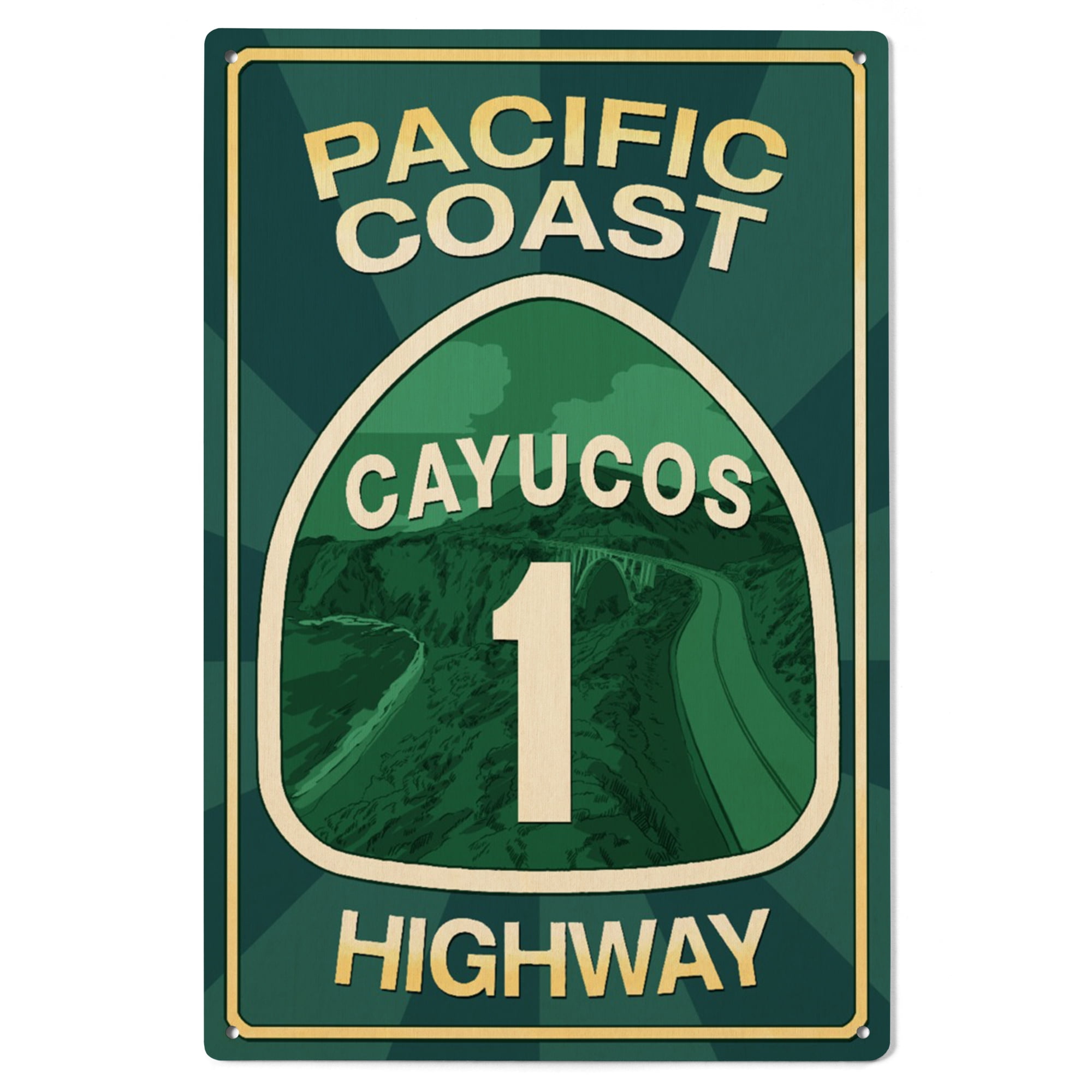 Cayucos, California, Highway 1, Pacific Coast Highway Sign Birch Wood ...