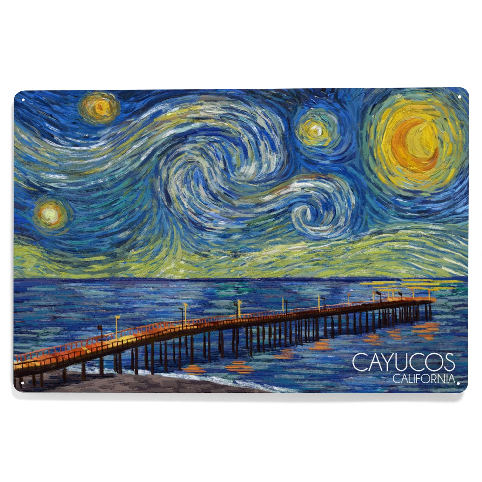 Cayucos, California, Pier, Starry Night (12x18 Aluminum Art, Indoor ...