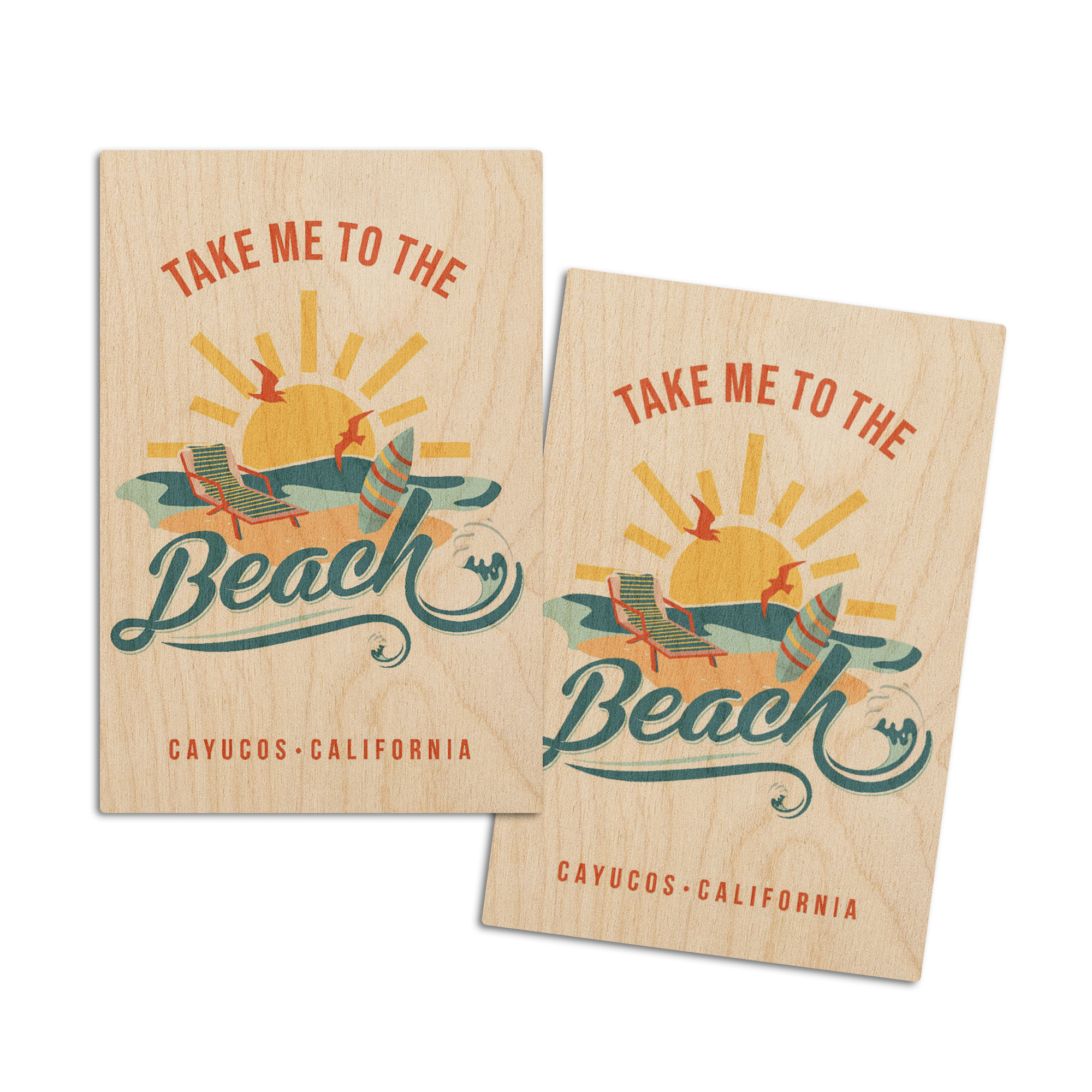 Cayucos, California, Take Me too the Beach, Contour (4x6 Birch Wood ...