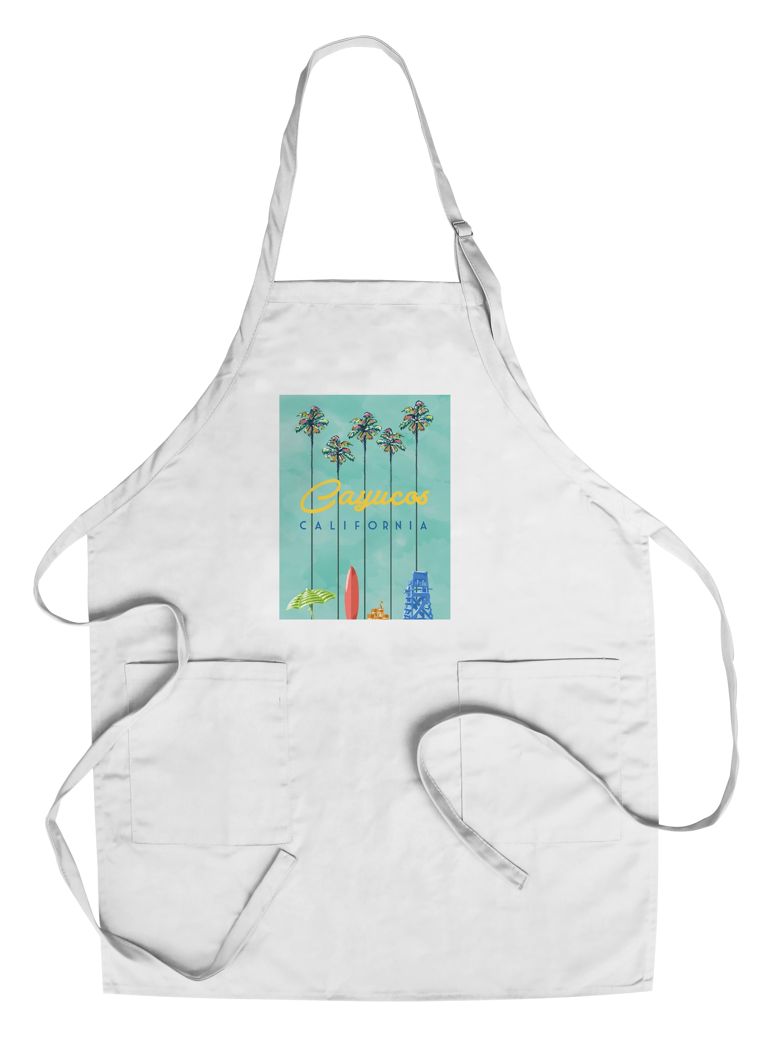 Cayucos, California, Tall Palms Beach Scene, Blue Lifeguard Chair ...