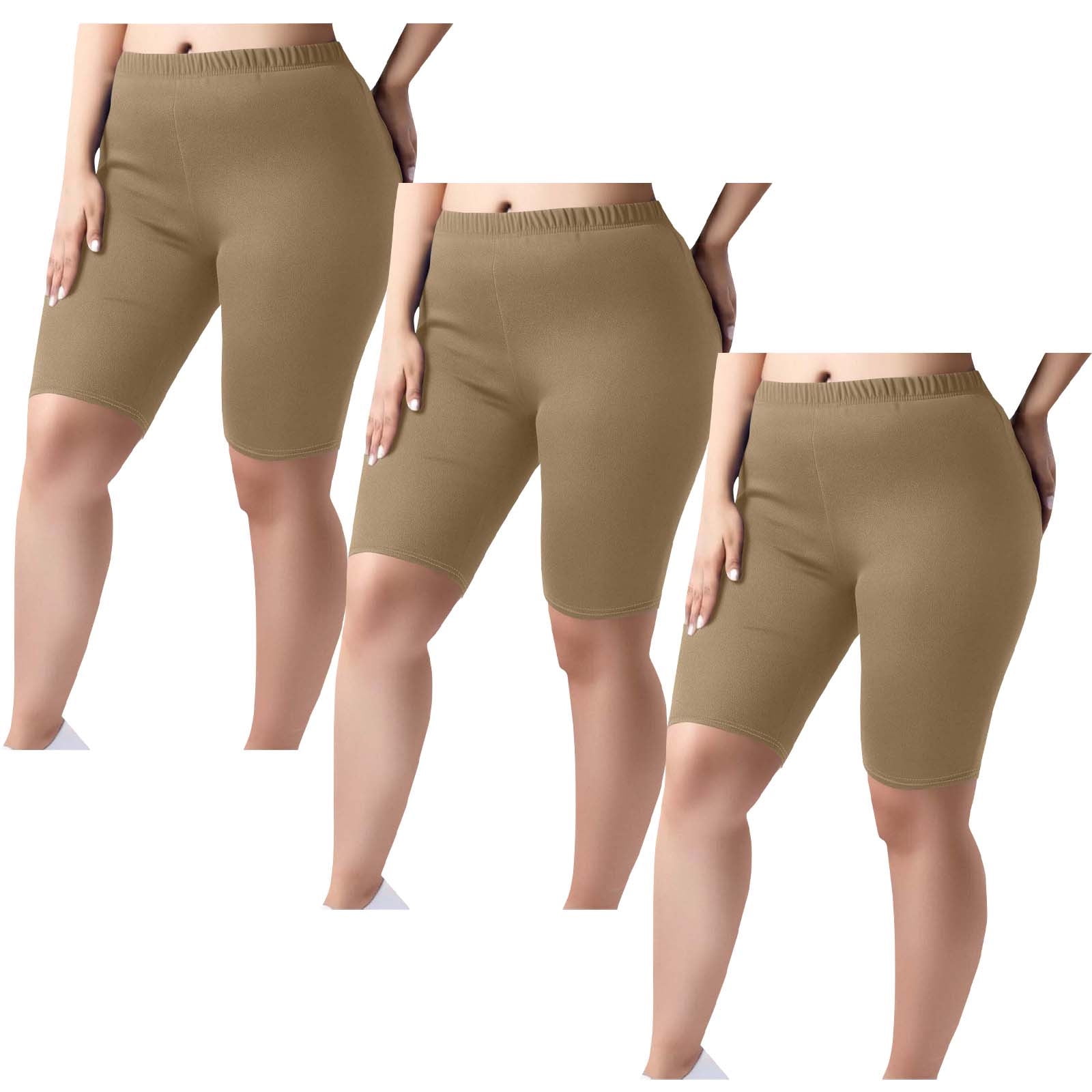 Caywon 3PC Fashion Women Plus Size Yoga Pants Half Shorts Length Solid ...