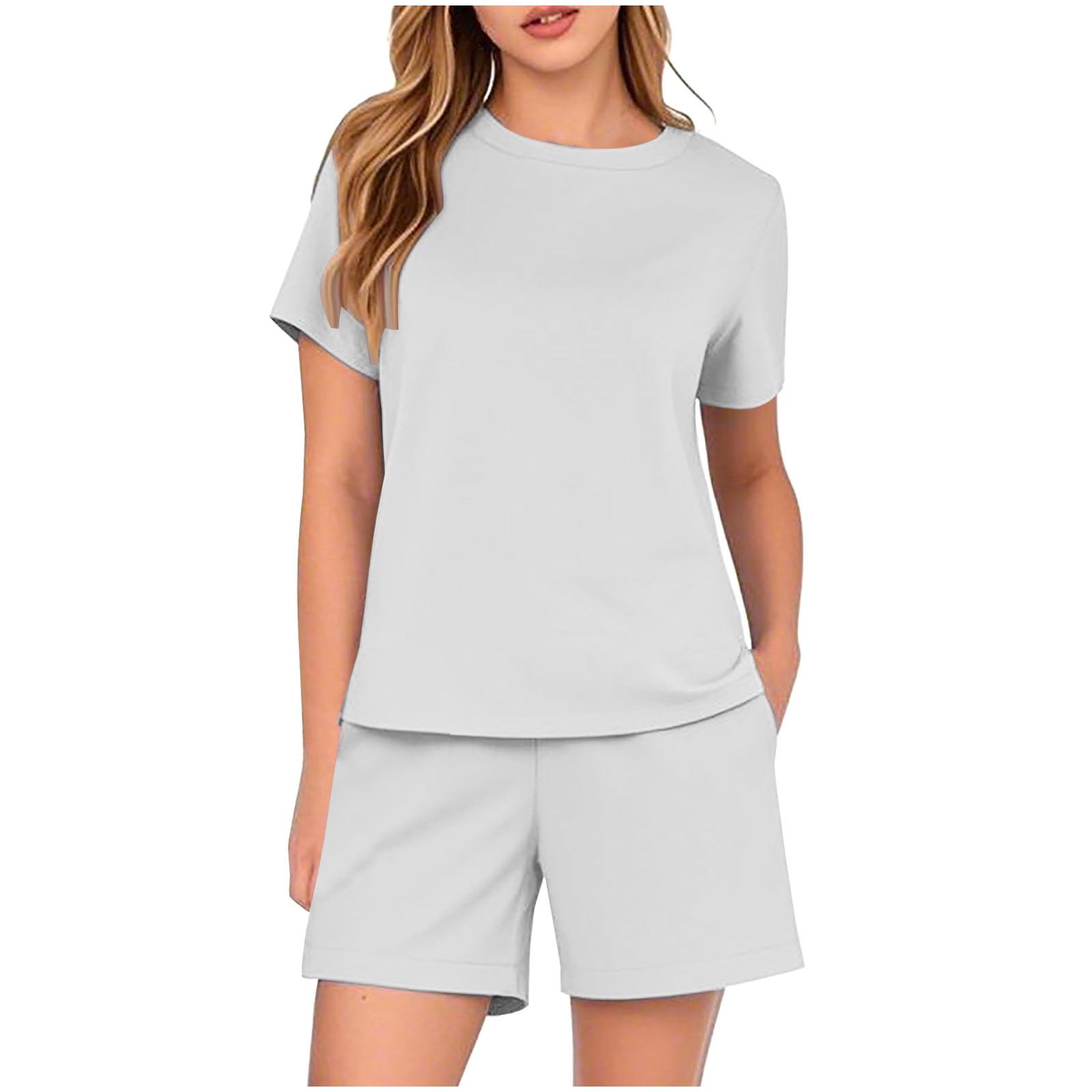 Caywon Classic Womens Matching Set Solid Color Casual Style Short ...