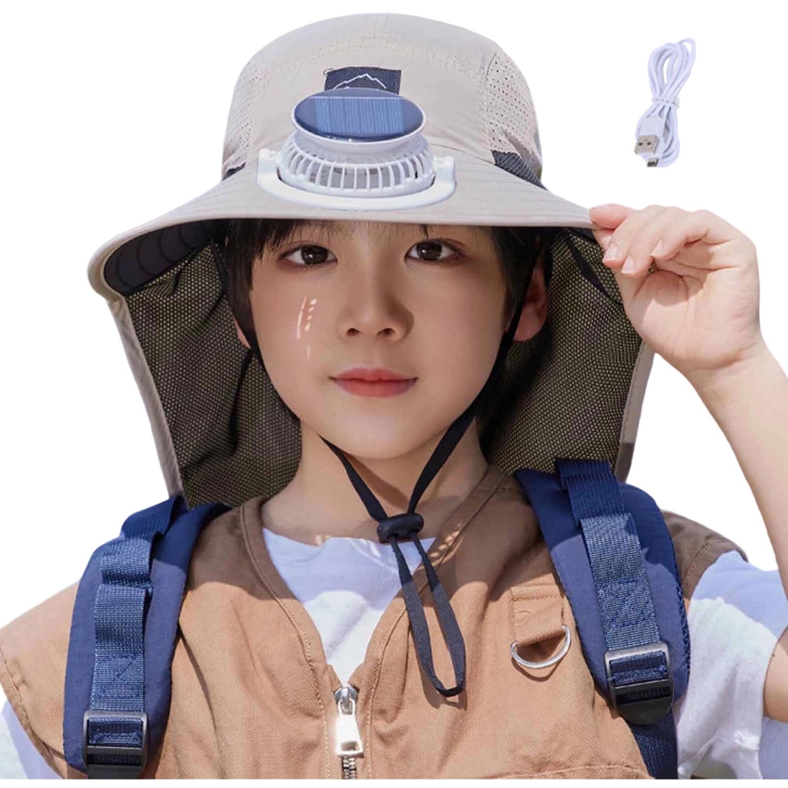Caywon Kids Wide Brims Sun Hat Shawl Neck Cover Cool Fan Protection ...