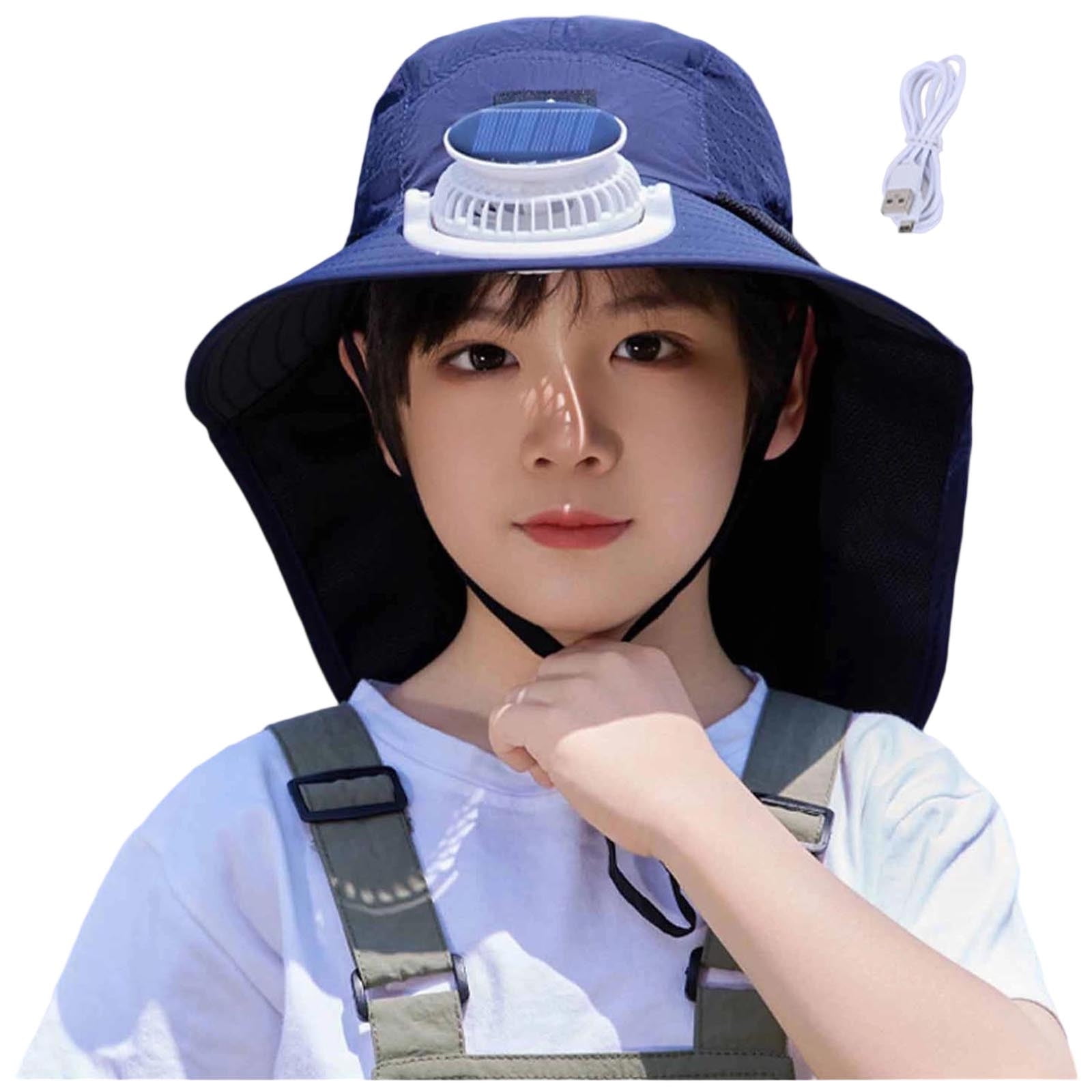 Caywon Kids Wide Brims Sun Hat Shawl Neck Cover Cool Fan Protection Adjustable Child Outdoor Hat ...