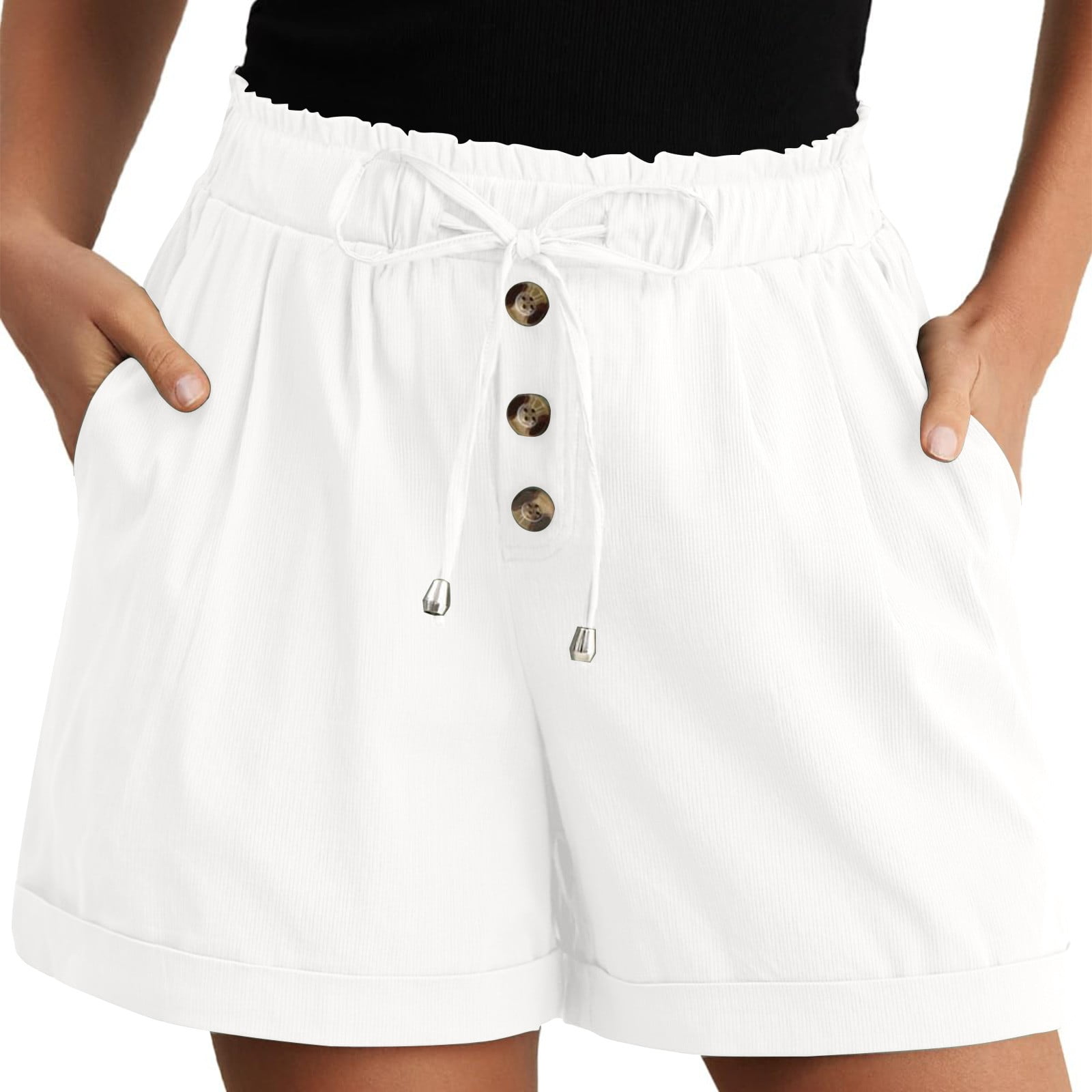 Caywon Women Comfortable Linen Shorts Solid Color Palettes Elastic ...