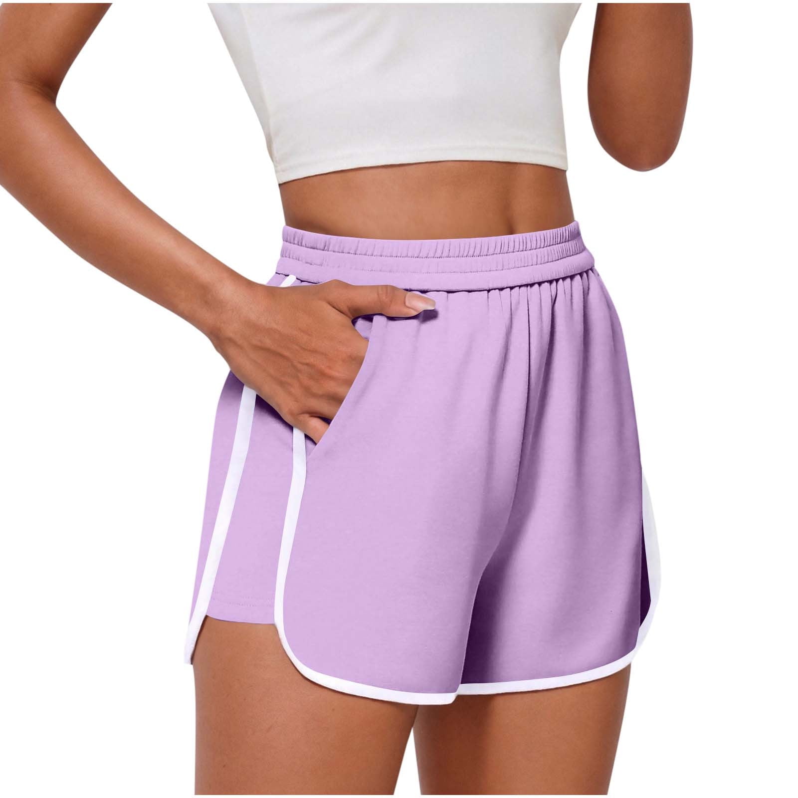 Caywon Women Loose Shorts Solid Color Thin Fabric Casual Style Sports ...