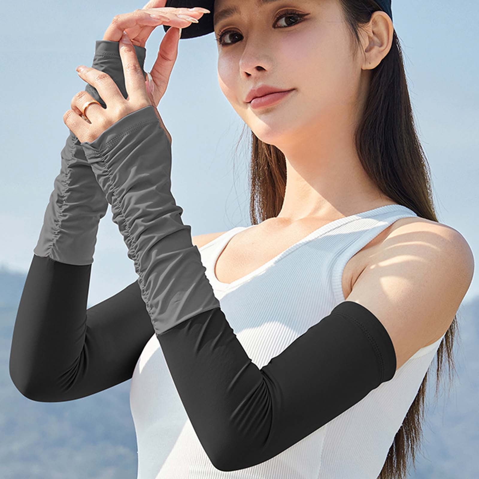 Caywon Women Outdoor Sun Block Soft Long Arm Sleeves Fingerless Gloves ...