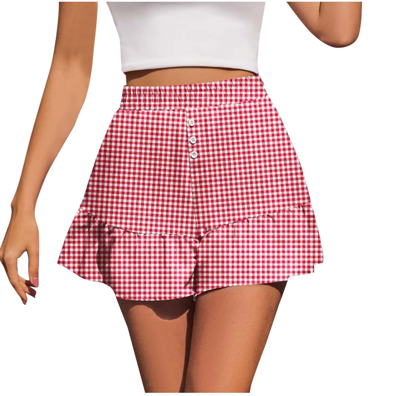 Caywon Women Summer Shorts Solid Color High Waisted Design Floral
