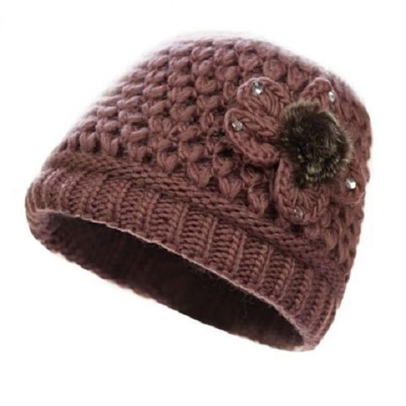 Caywon Women's Autumn Winter Knit Hat with Bead Accessories Bohemian ...