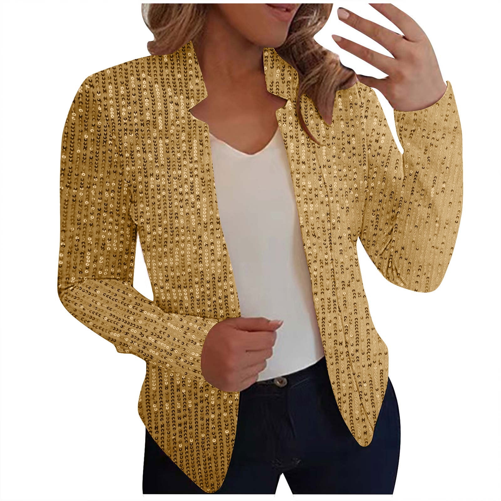 Caywon Women's Casual Long Sleeve Solid Color Sequin Top Blazer Jacket ...