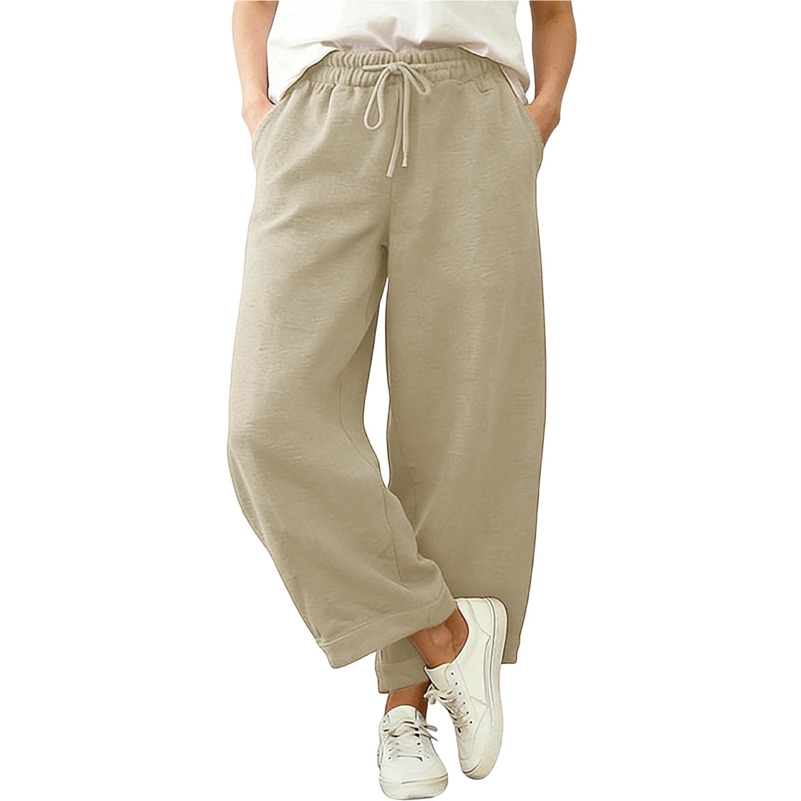 Caywon Women's Casual Loose Wide Leg Sweatpants Adjustable Tie Waist ...