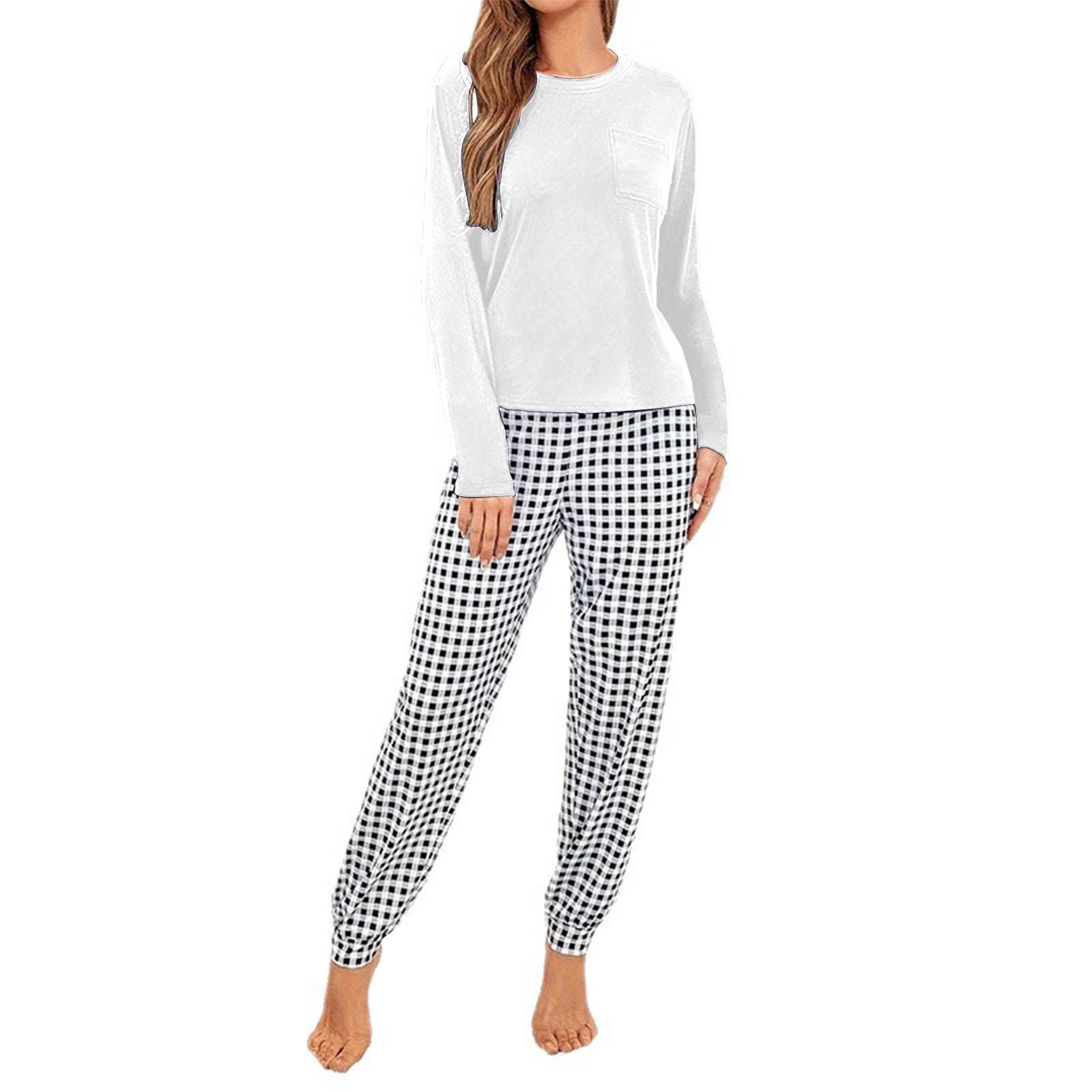 Caywon Women's Casual Loungewear Solid Color Plaid Set Classic Plaid ...