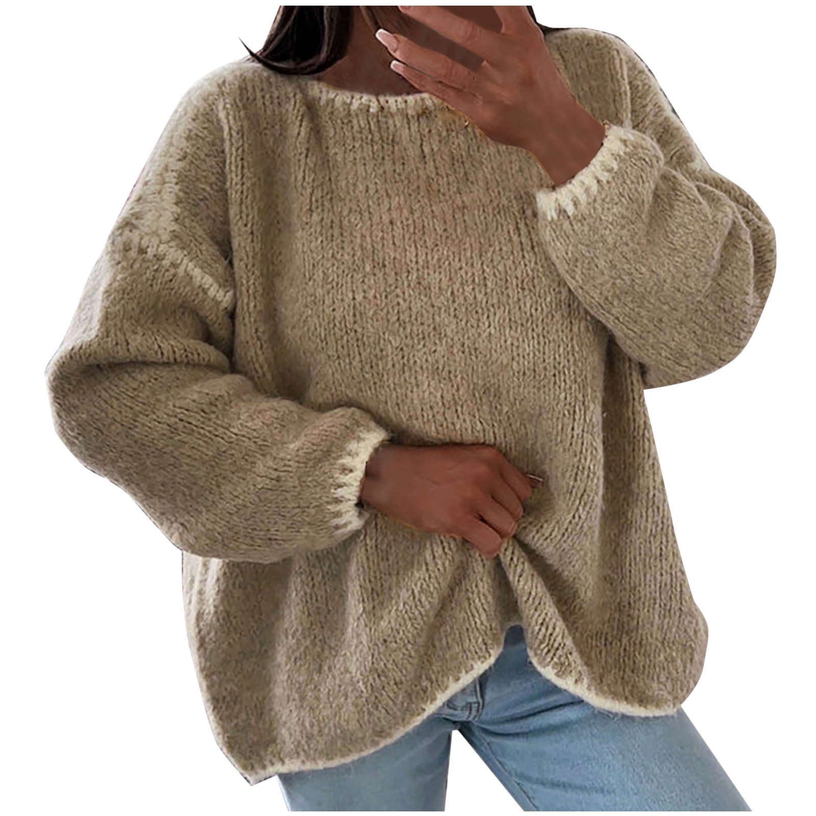 Caywon Women's Casual Sweater Long Sleeve Round Neck Pullover Knit ...