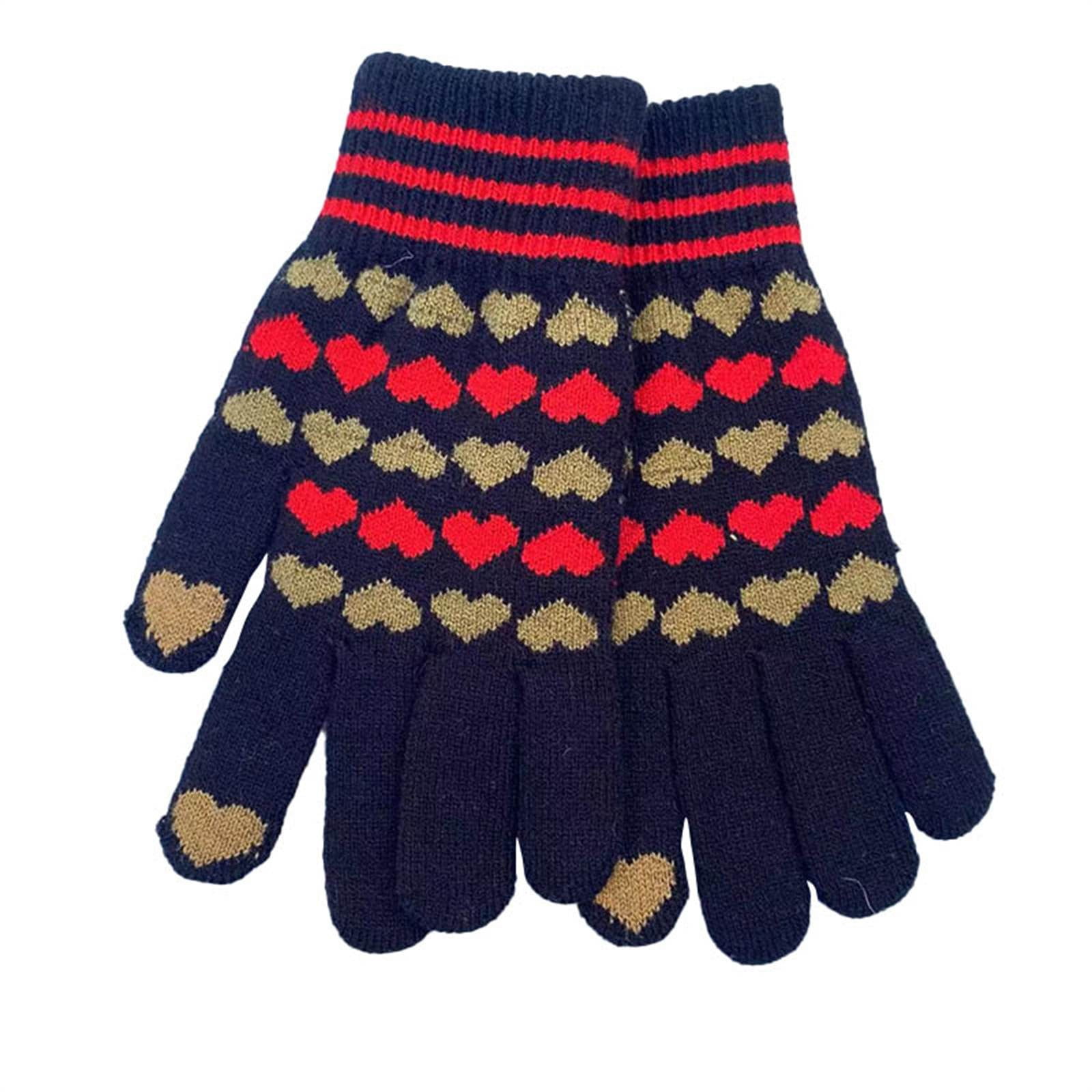 Caywon Women's Color Block Cold Proof Warm Knitted Gloves Stylish Color ...