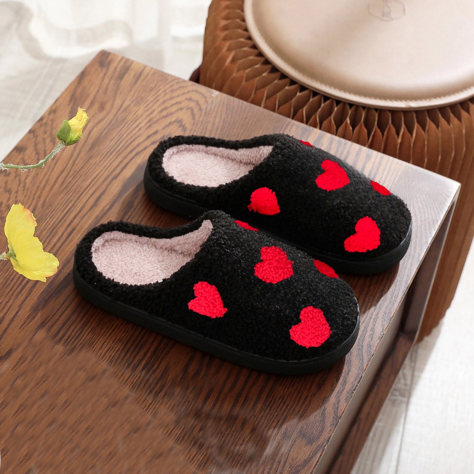 Caywon Women's Cotton Slippers Casual Indoor Home Heart Stylish Autumn ...