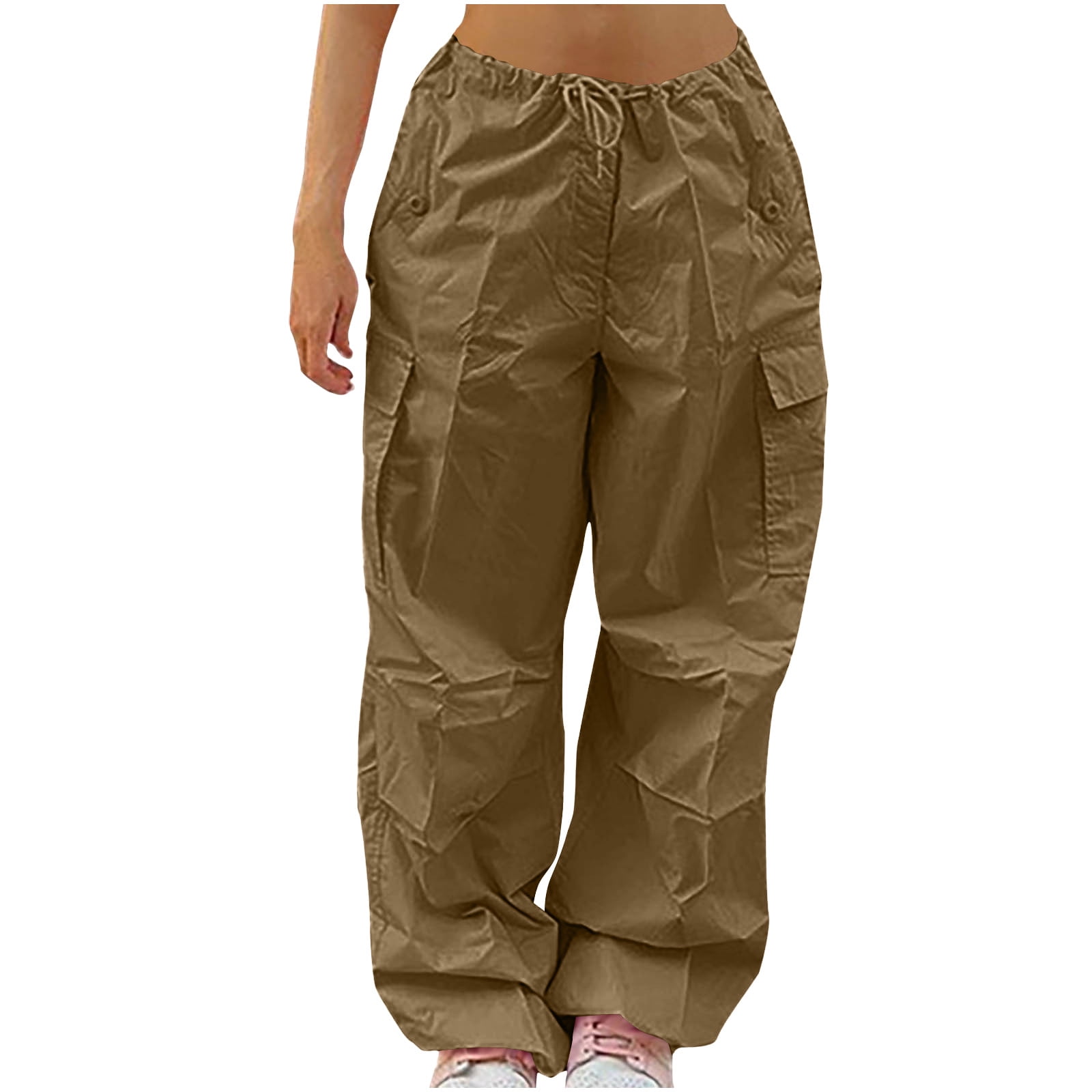 Caywon Women's Drawstring Five Pocket Cargo Pants Solid Color Loose ...
