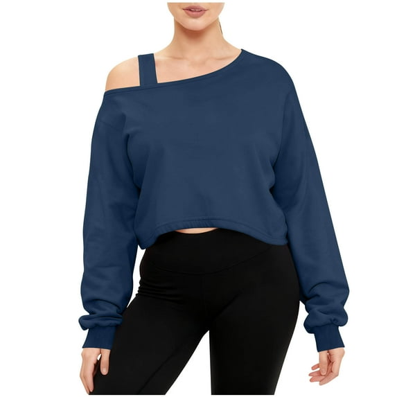 Caywon Women's Fashion Asymmetrical Shoulder Strap Hoodie Loose Long ...