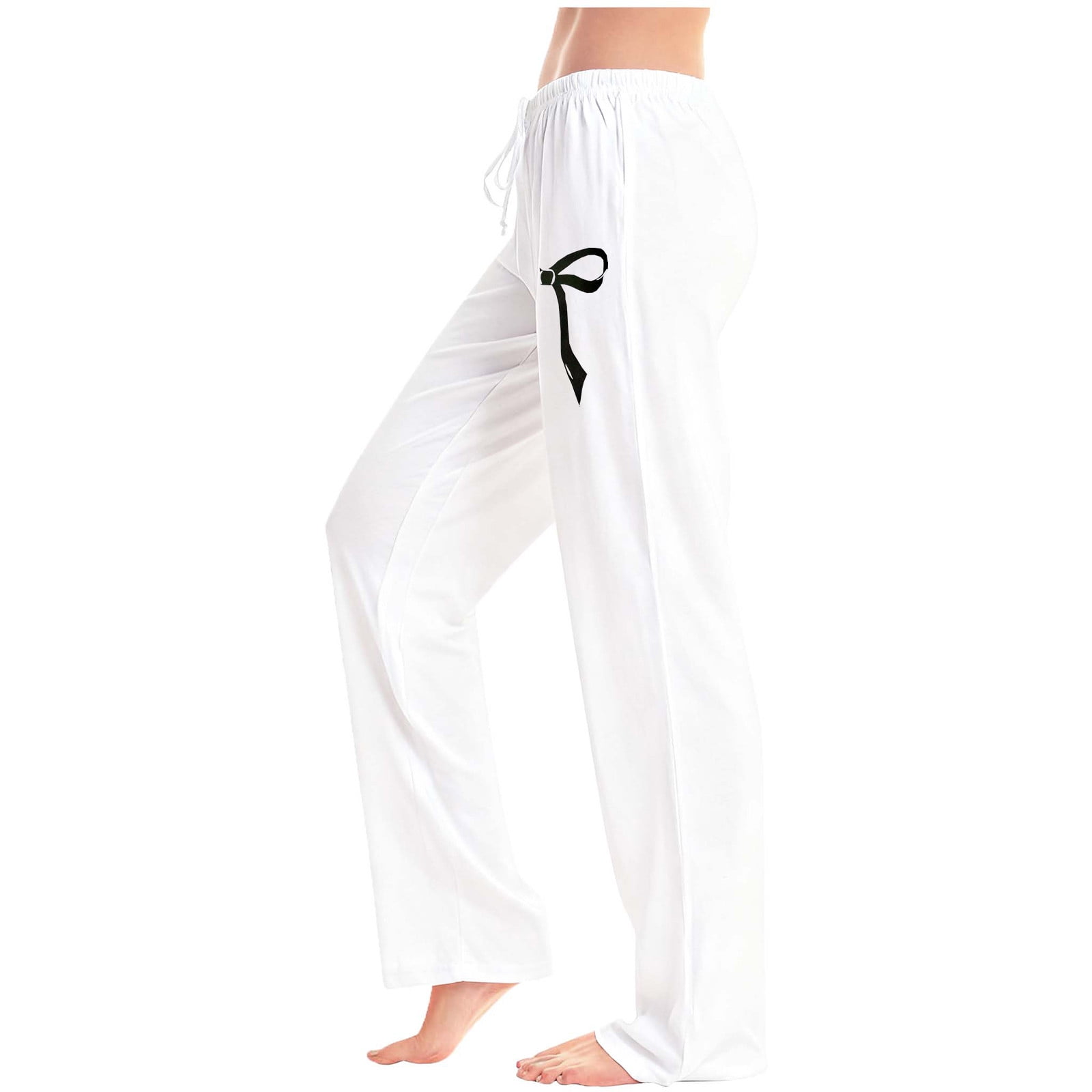 Caywon Women's Fashion Bow Printed Pants Elasticated Waistband with ...