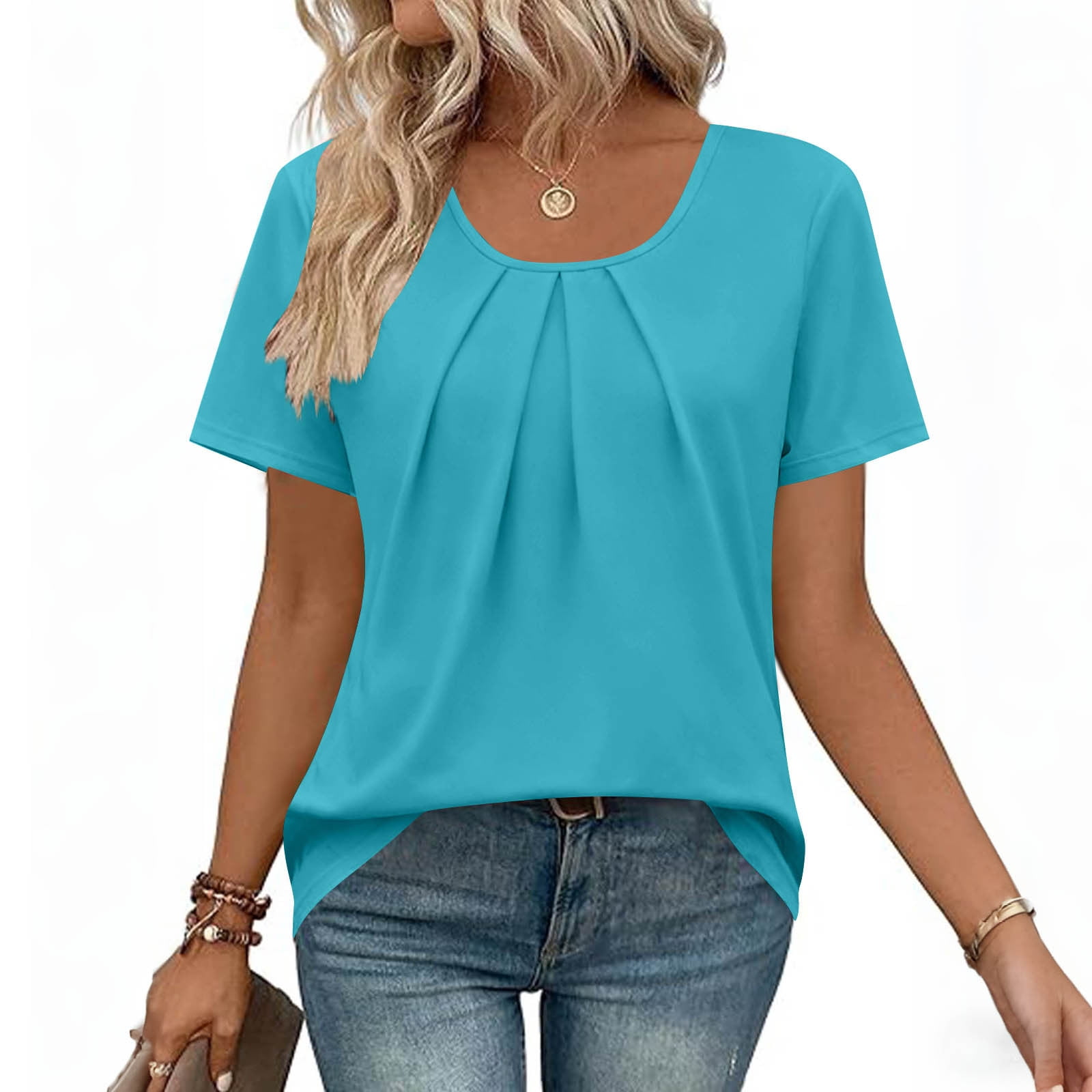 Caywon Women's Fashion Casual Round Neck Short Sleeve T Shirt with ...