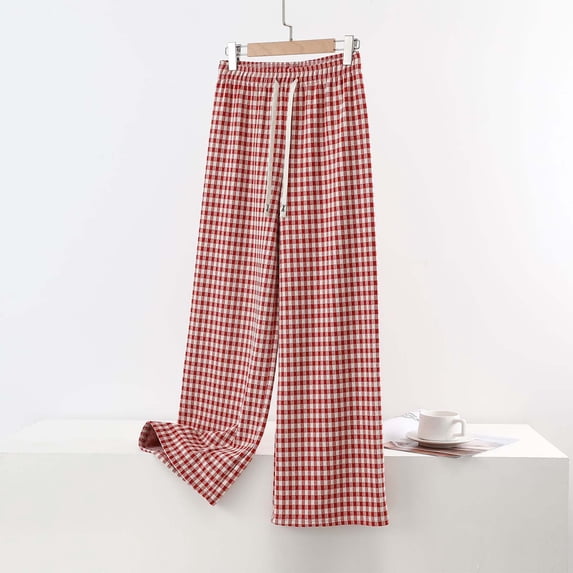 Caywon Women's Gingham Pajama Pants Elastic Drawstring Waist Soft ...