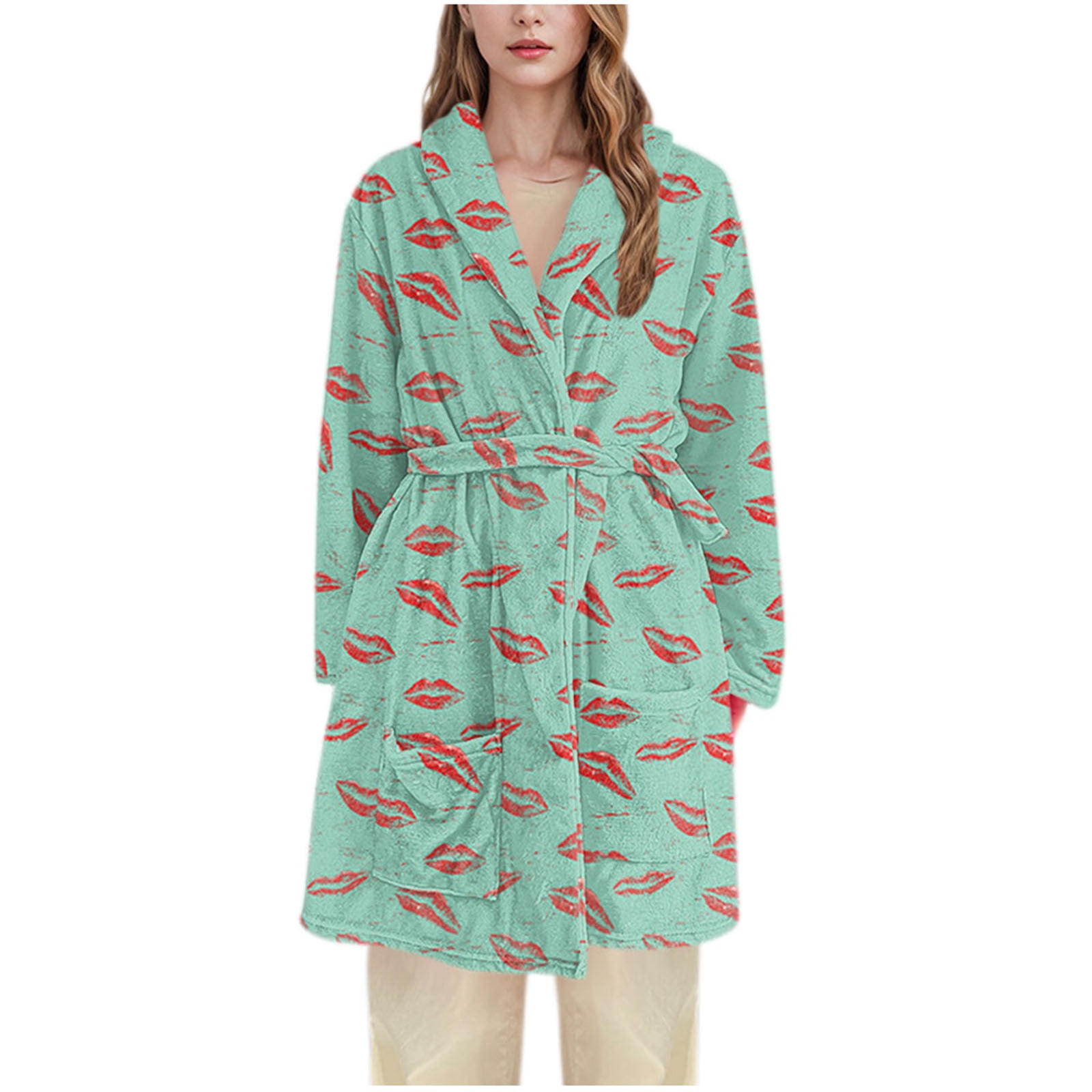 Caywon Women's Homewear Flannel Bathrobe Long Pajama Unhooded Top with ...