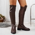 Caywon Women's Knee High Boots Round Toe Low Block Heel Side Zip ...
