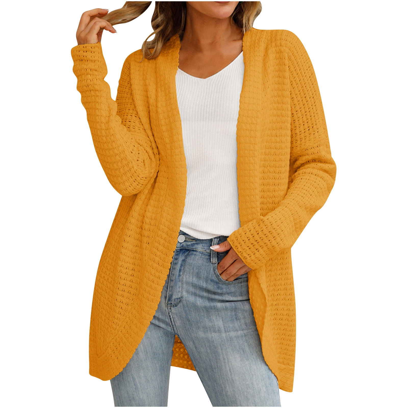 Caywon Women's Long Sleeve V-Neck Solid Color Knit Cardigan Sweater ...