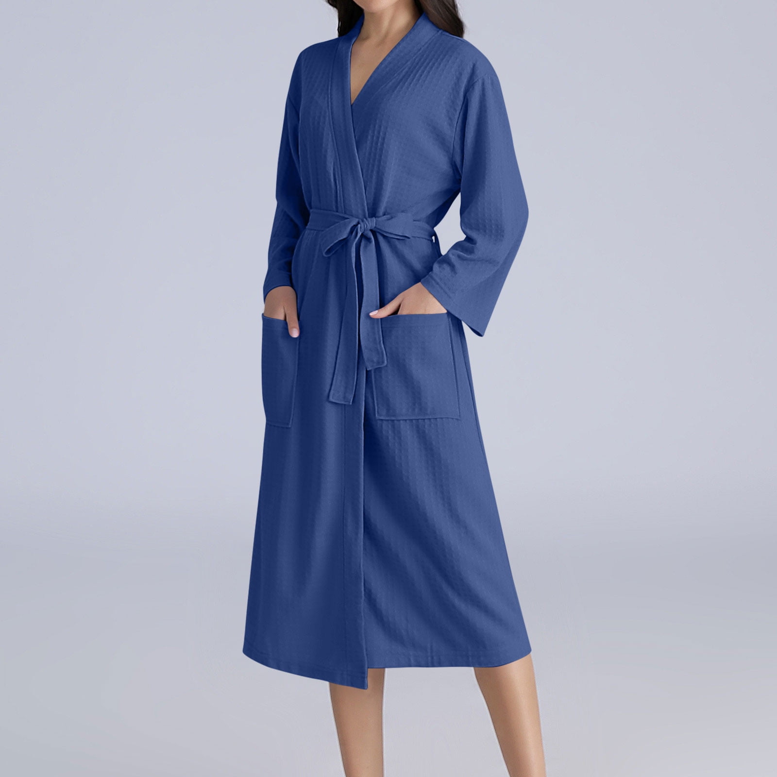 Caywon Women's Long Sleeve V Neck Solid Color Open Front Bathrobe with ...