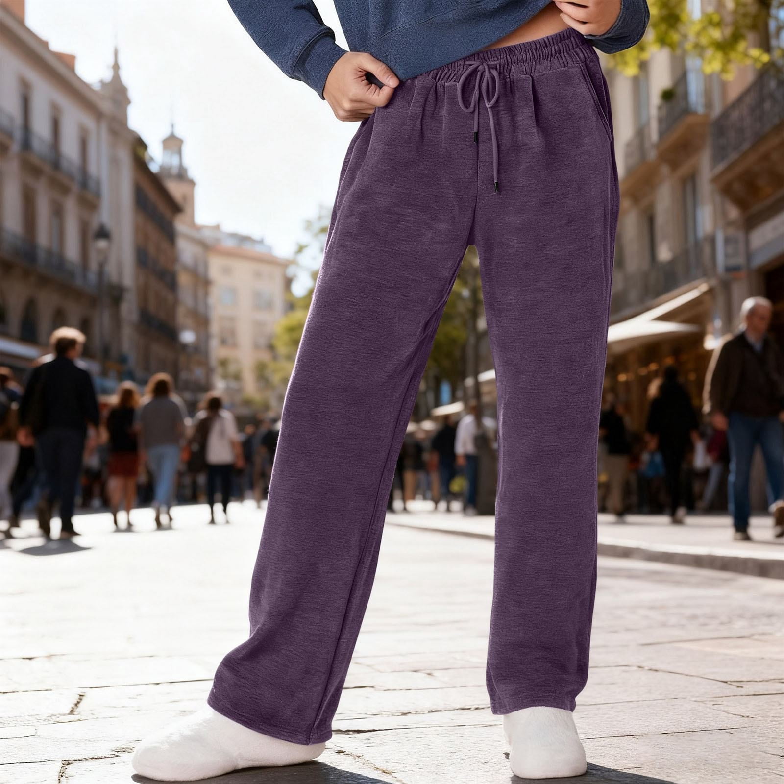 Caywon Women's Long Sweatpants Drawstring Detail Elastic Breathable ...