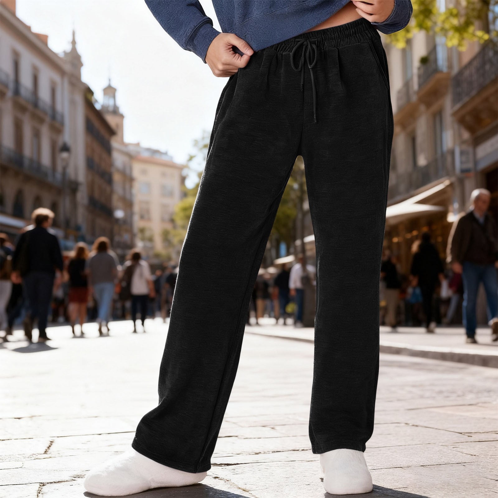 Caywon Women's Long Sweatpants Drawstring Detail Elastic Breathable ...