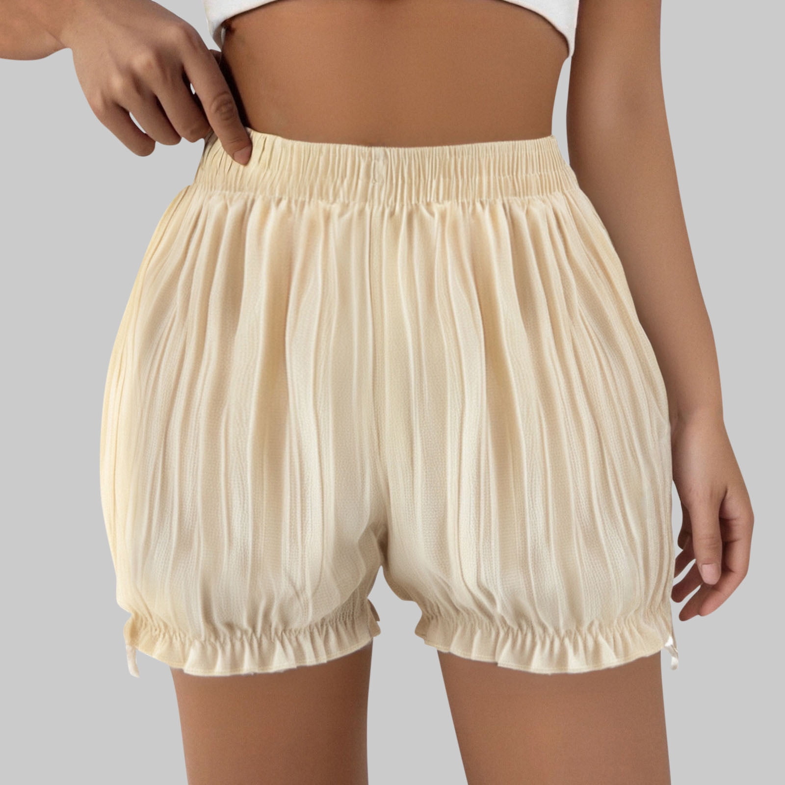Caywon Women's Pleated Bloomers Elastic Waist Soft Sleepwear Shorts ...