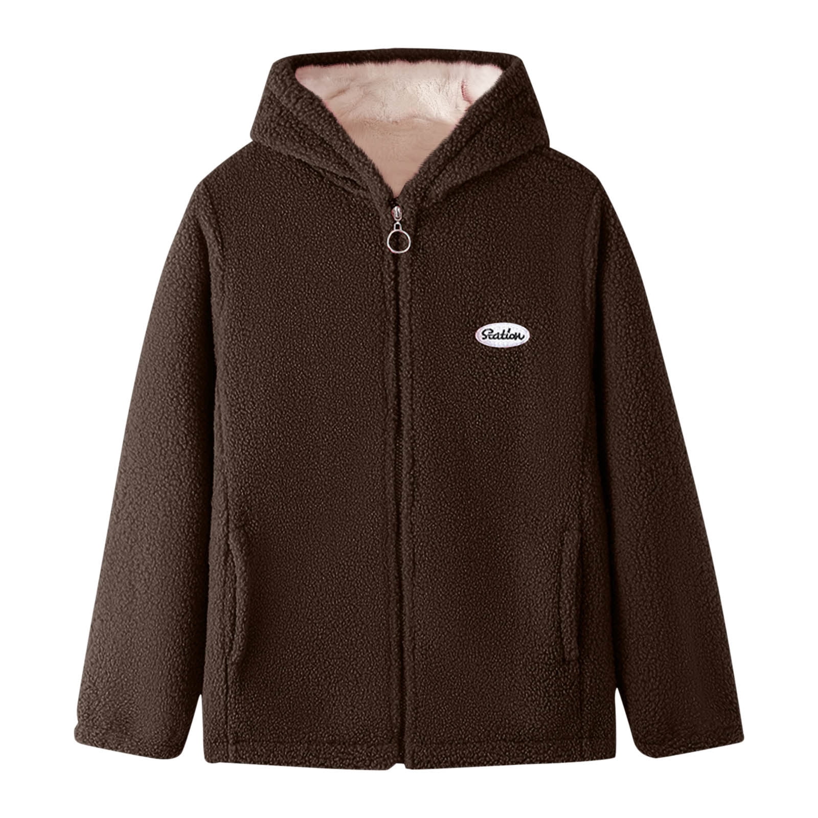 Caywon Women's Solid Color Casual Thickened Warm Zipper Stand Collar ...