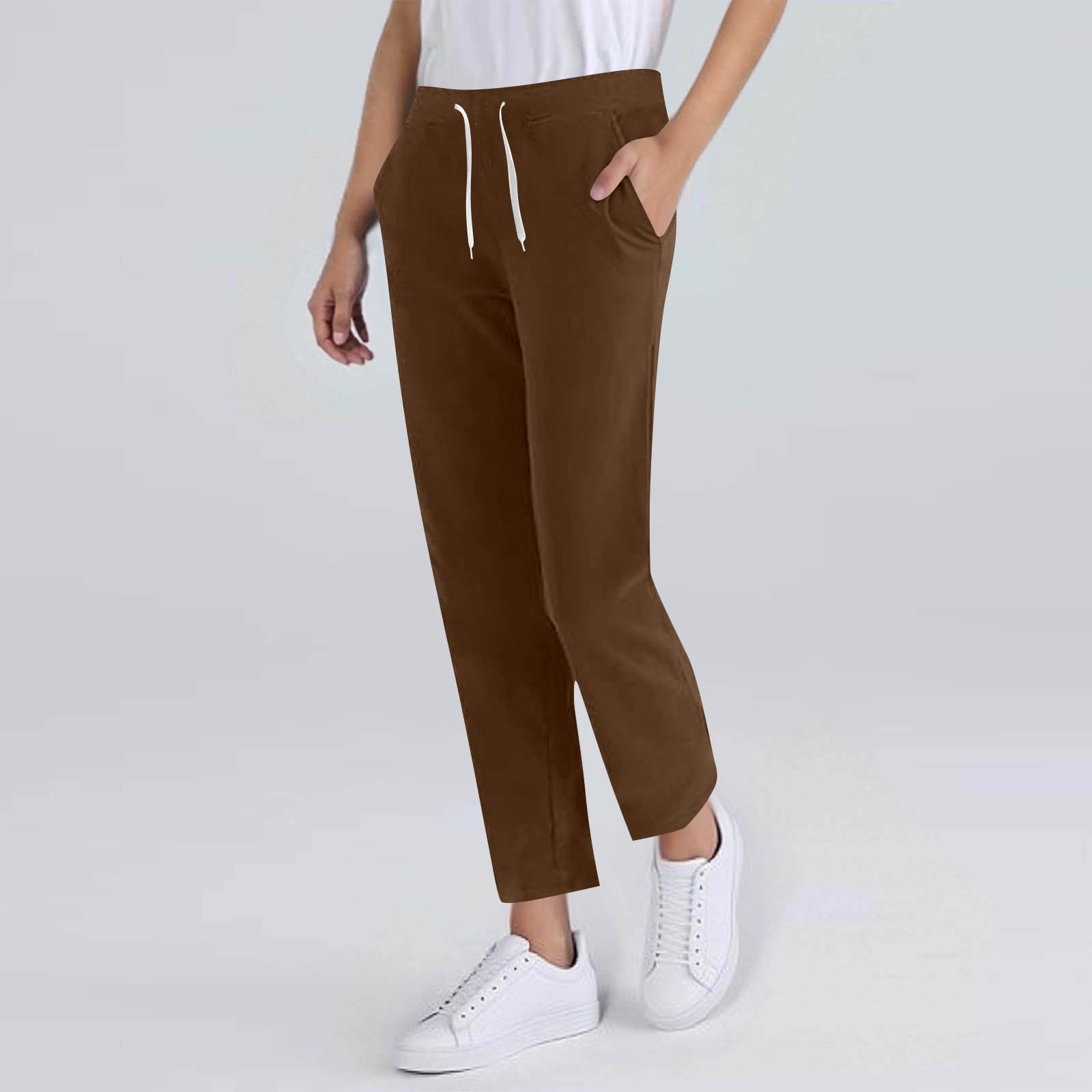 Caywon Women's Solid Color Elastic Waist Drawstring Sweatpants with ...