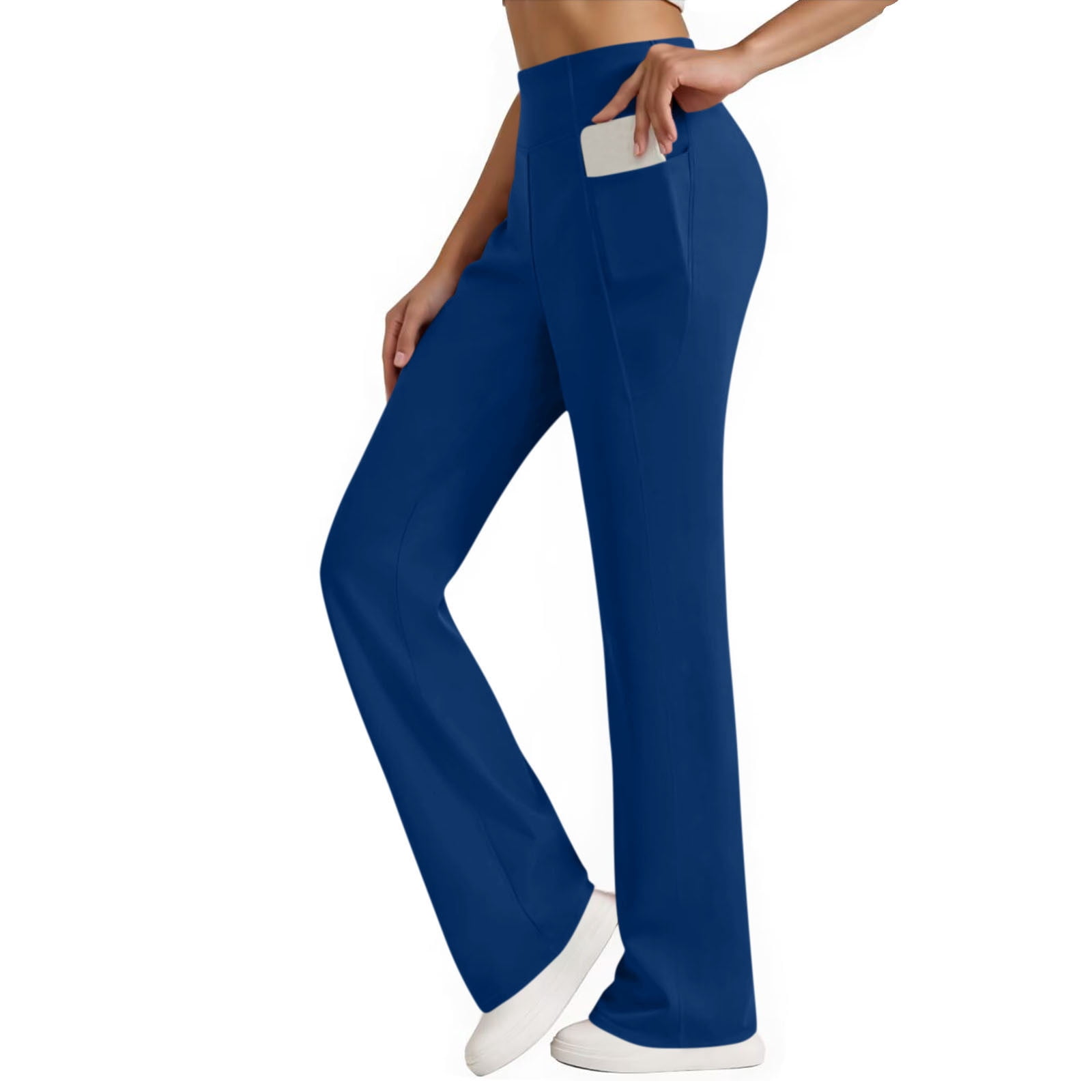 Caywon Women's Solid Color High Waist Elastic Waist Yoga Pants Stretchy ...