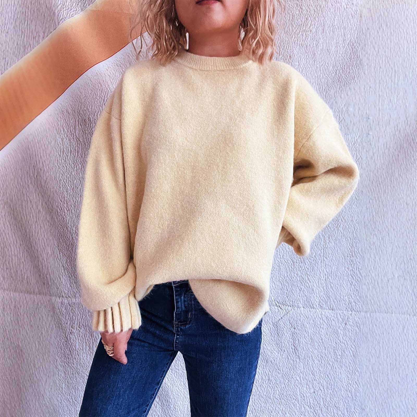 Caywon Women's Solid Color Pullover Round Neck Flared Sleeve Pullover ...