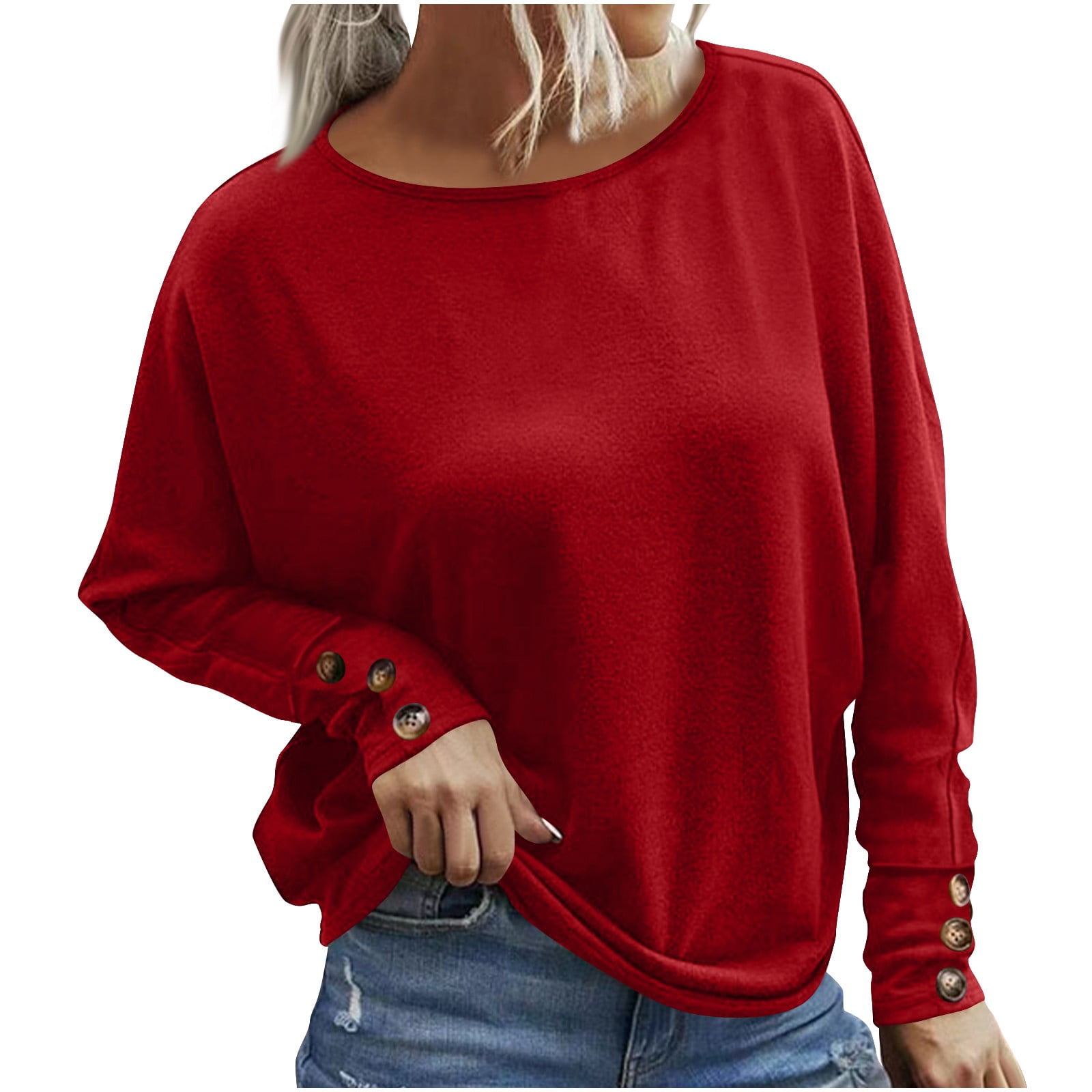 Caywon Women's Solid Color Sweater Round Neck Soft Knit Fabric Classic ...