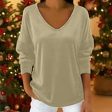 Caywon Women's Solid Color V Neck Casual Long Sleeve Pullover Top Soft ...