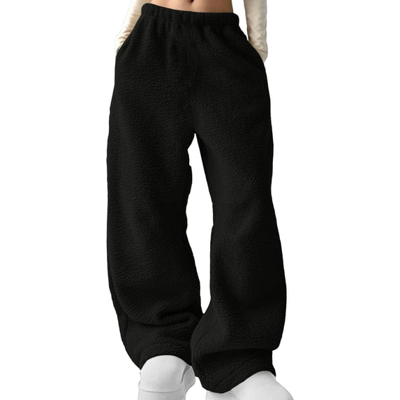 Caywon Women's Solid Color Winter Warm Fleece Pants with Pockets Casual ...