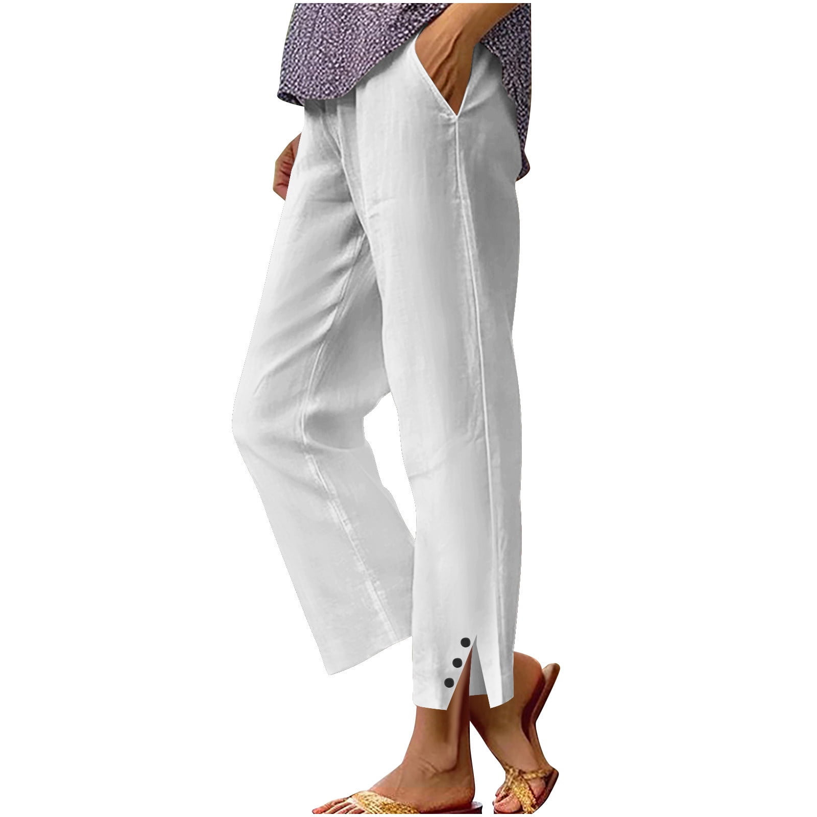 Caywon Women's Spring Solid Color Elastic Waist Polyester Loose ...