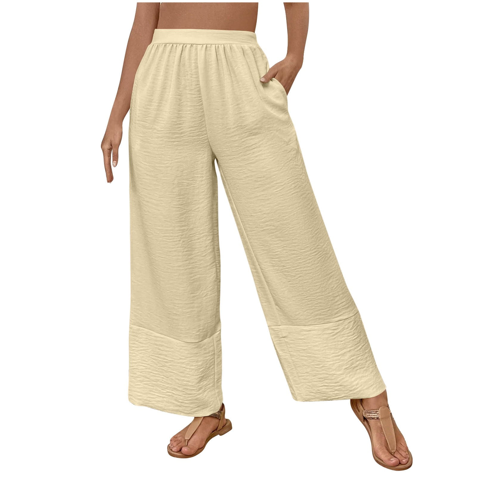 Caywon Women's Summer Casual Solid Color Long Pants Pocket Wide Leg ...