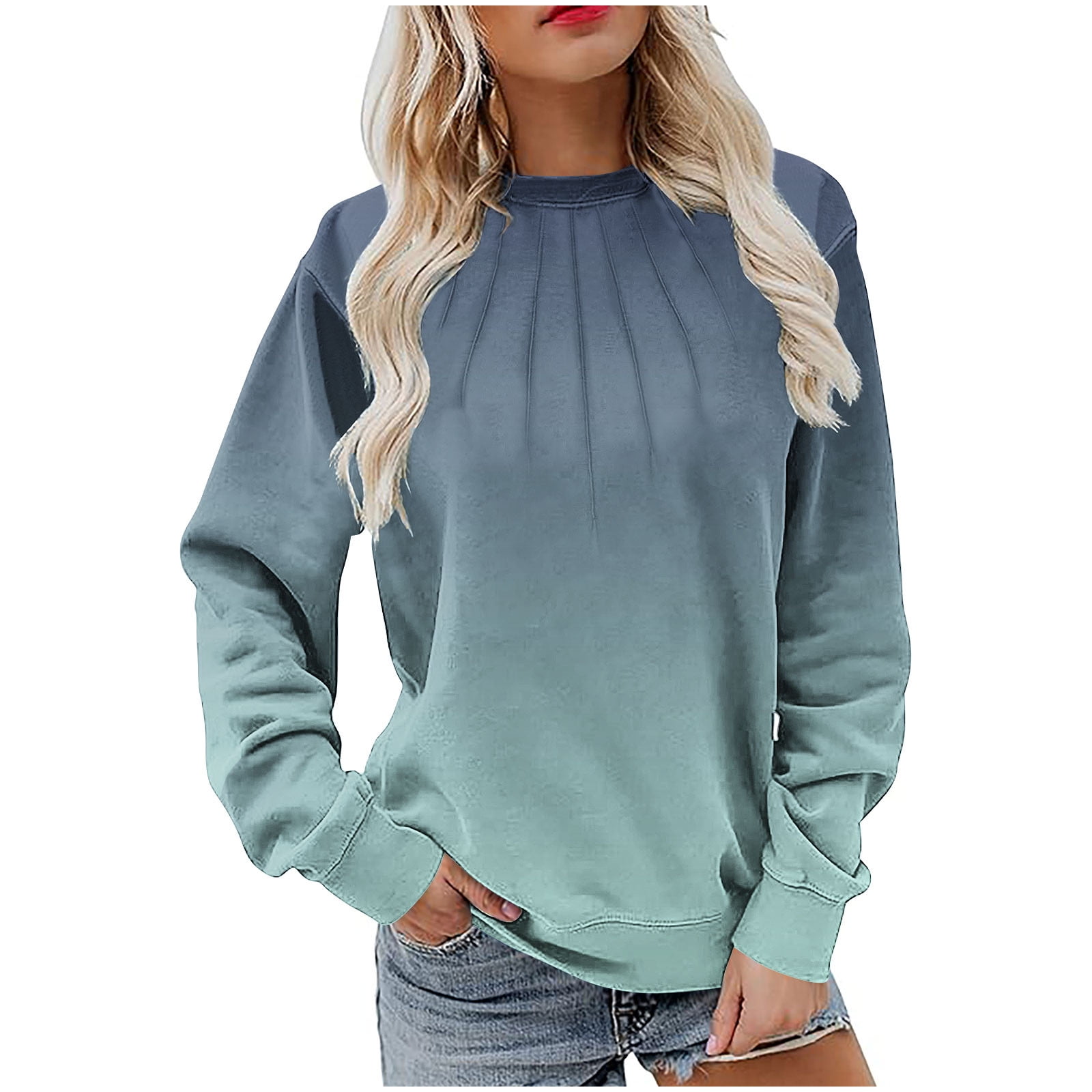 Caywon Women's Top Gradient Color Print Slanted Collar Button Fashion ...