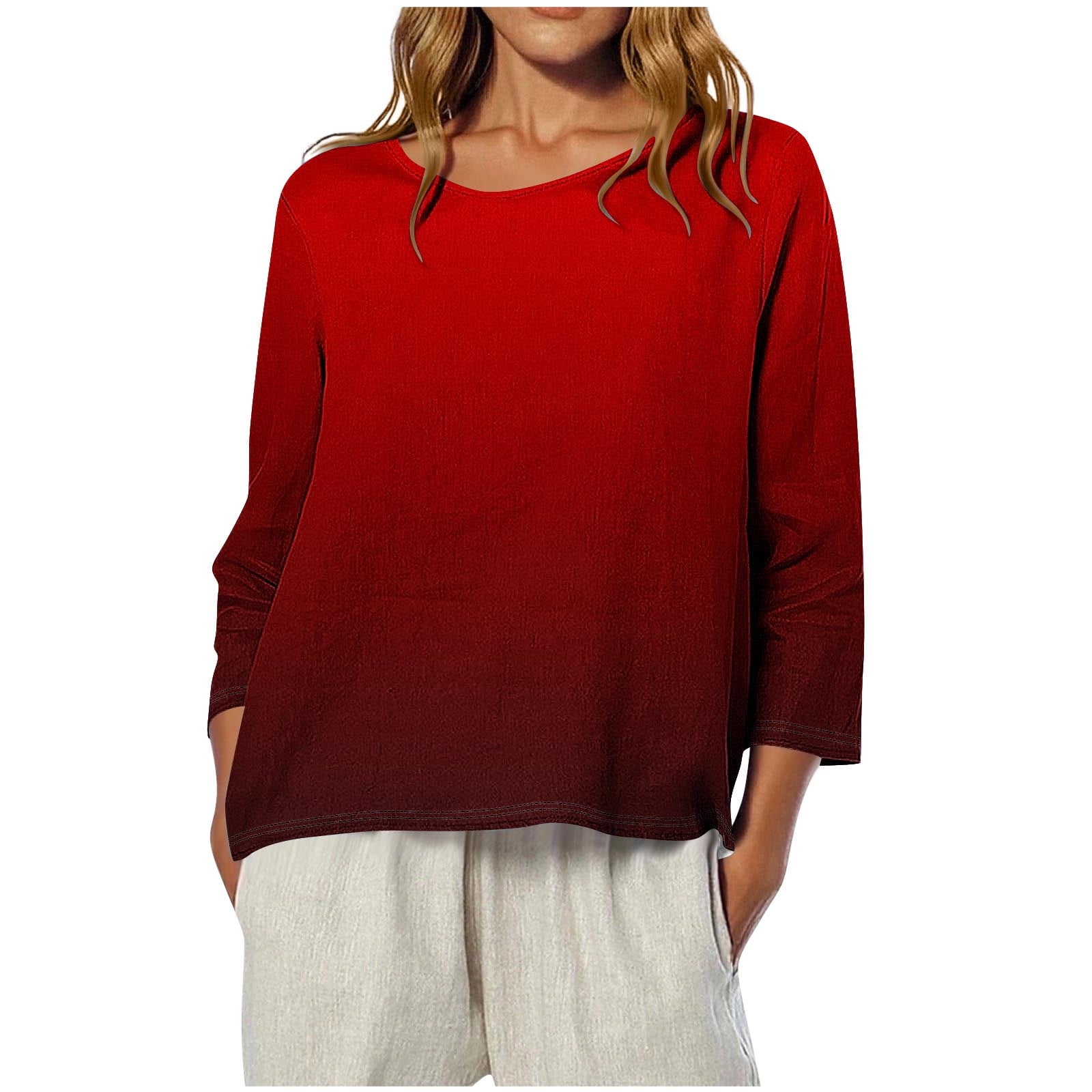 Caywon Women's Top Gradient Color Print Slanted Collar Button Fashion ...