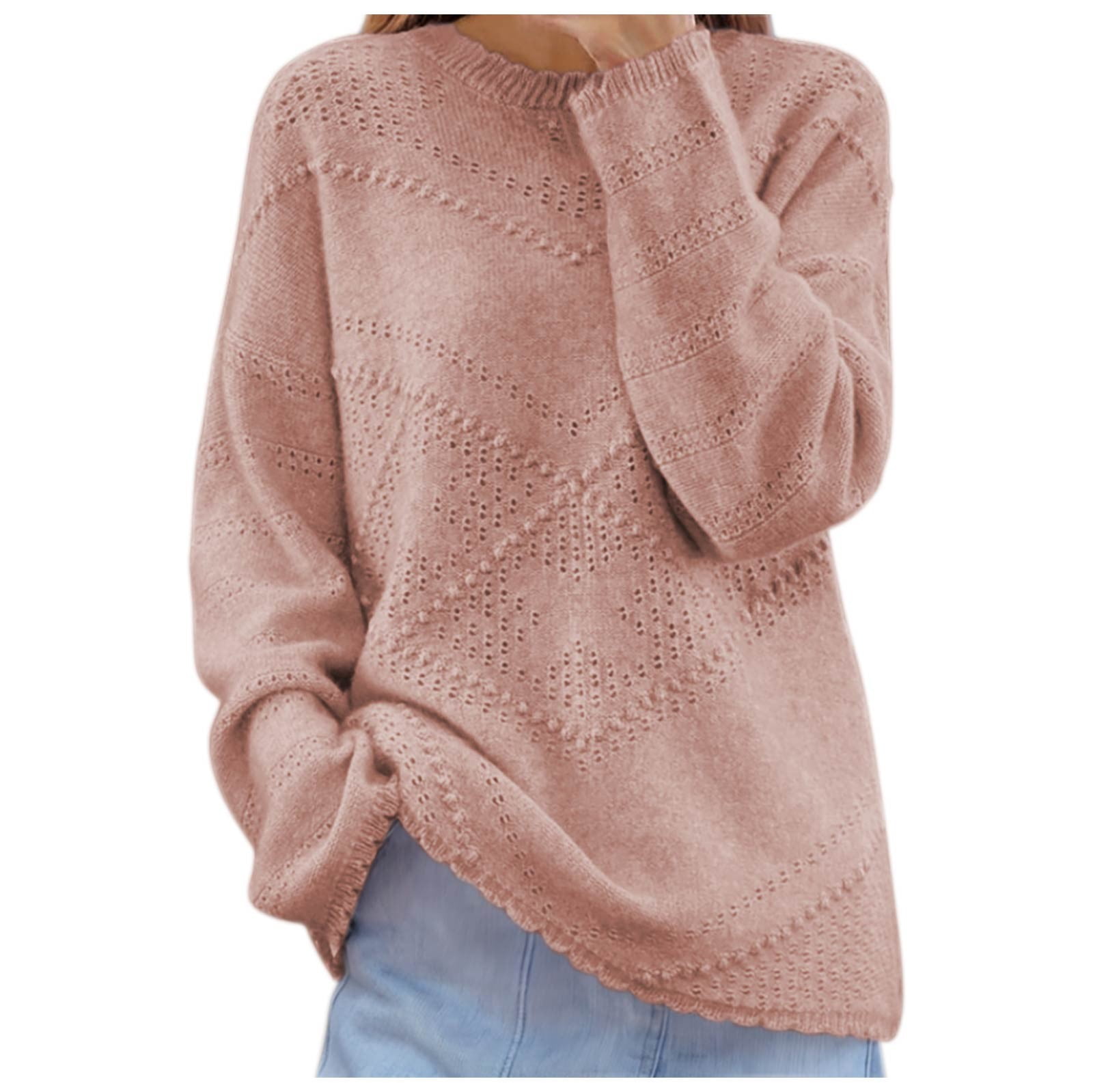 Caywon Women's V-Neck Sweater Solid Color Knit Top Hollow Out Pullover ...