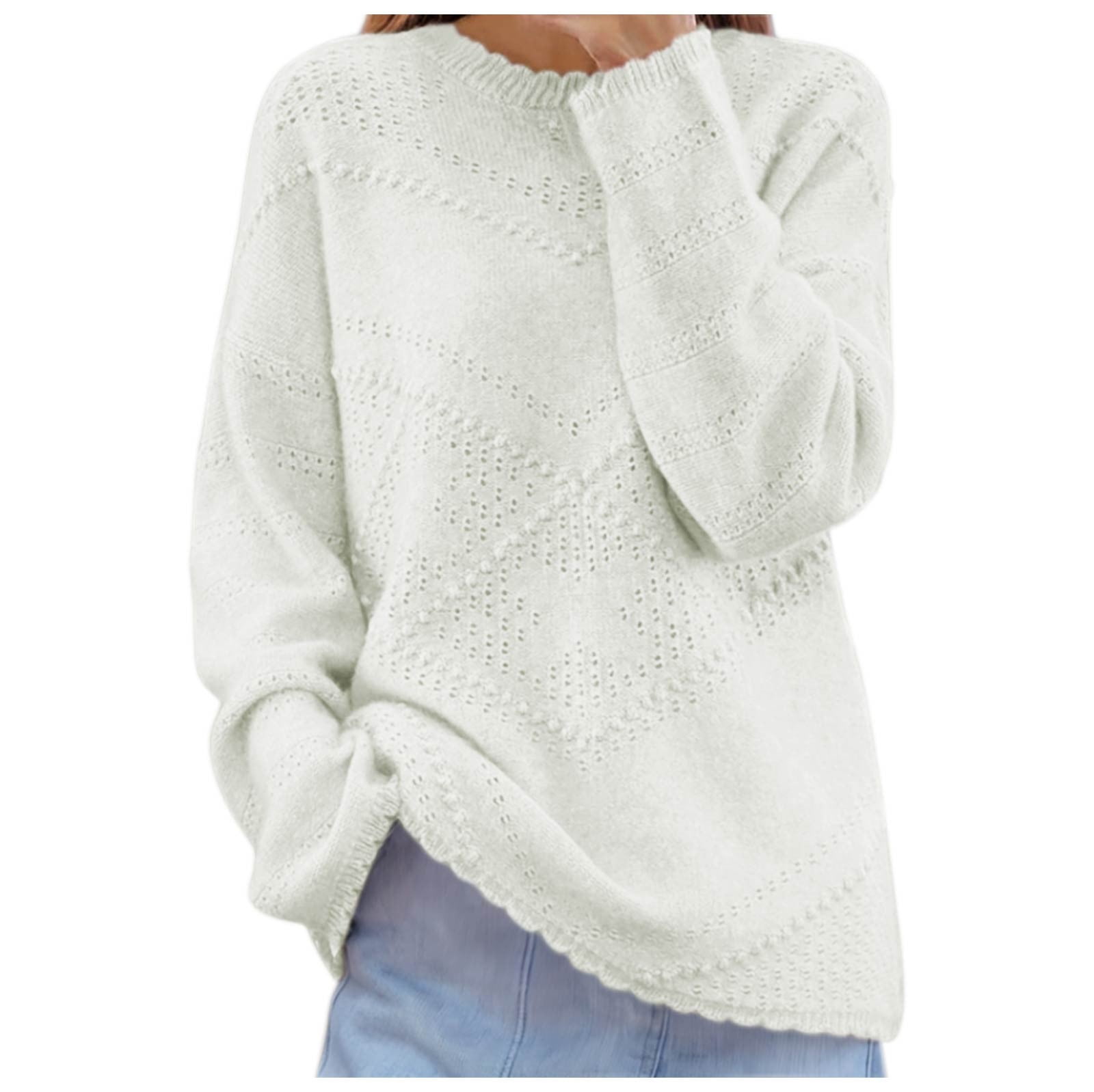 Caywon Women's V-Neck Sweater Solid Color Knit Top Hollow Out Pullover ...