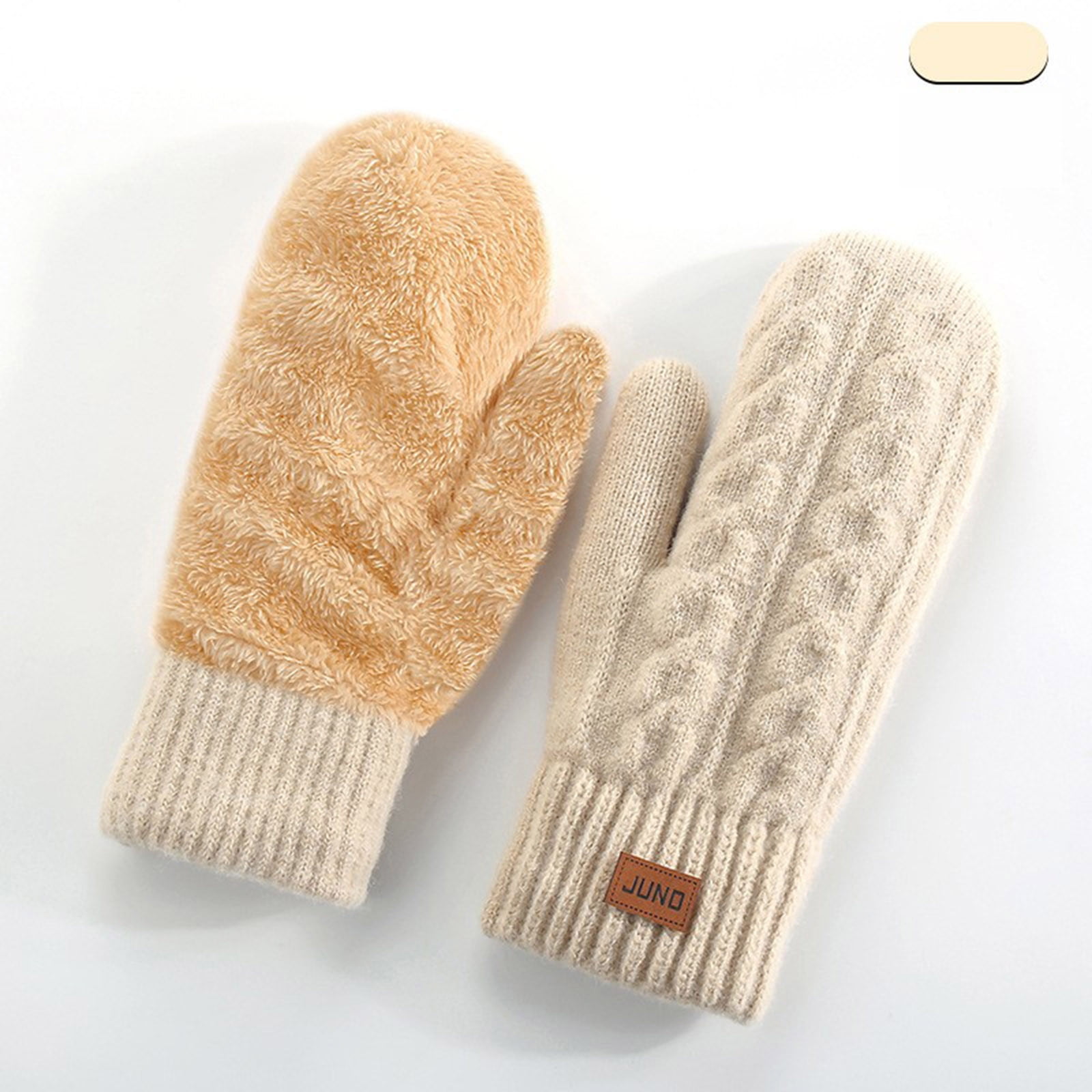 Caywon Women's Winter Knitted Double Layer Gloves Thickened Warm Gloves ...
